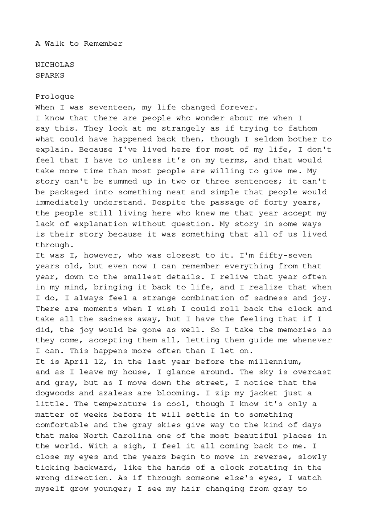 A walk to remember - nicholas sparks - A Walk to Remember NICHOLAS ...