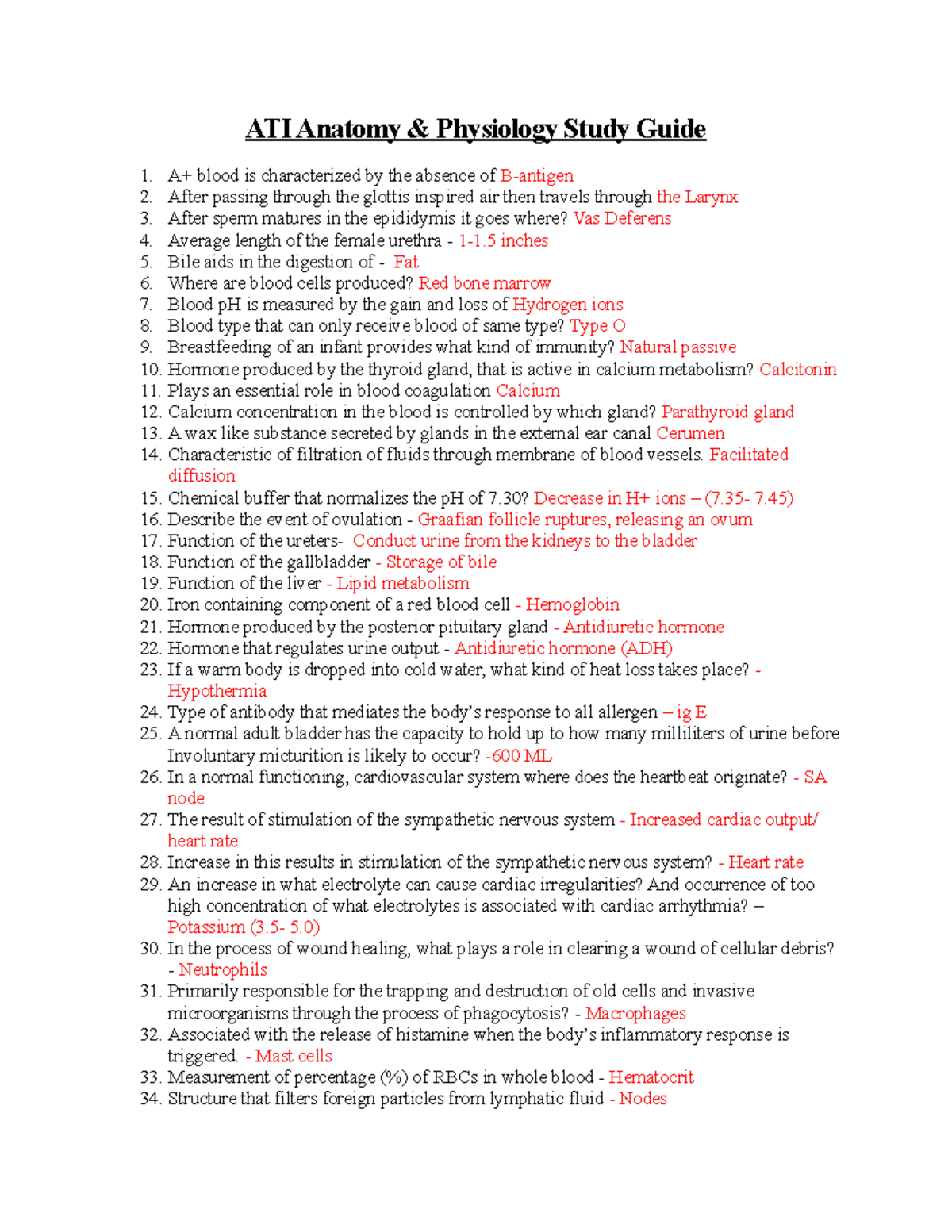 Anatomy Final studyguide - ATI Anatomy & Physiology Study Guide A+ ...