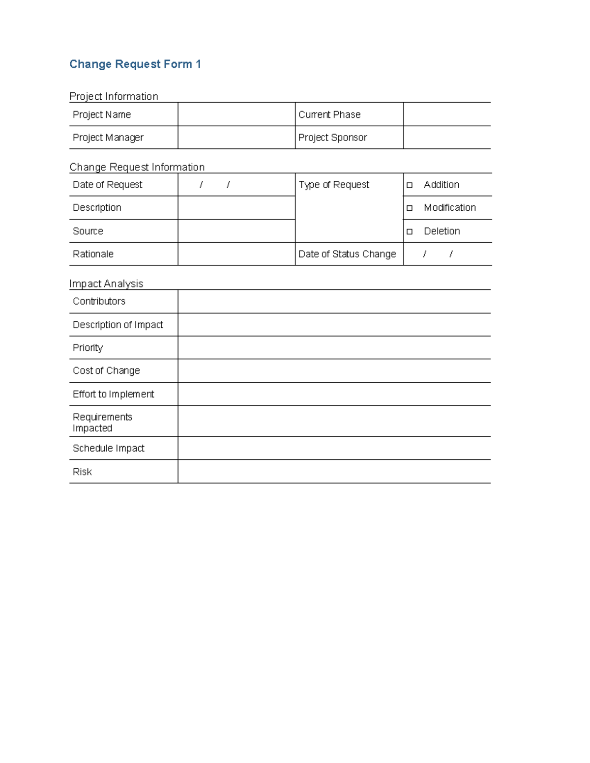 Change Request Form 1 - Templates for cbap - Btech - Change Request ...