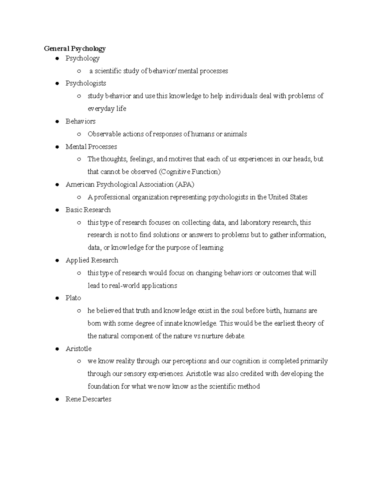 Psych Chapter One - general definitions - General Psychology Psychology ...