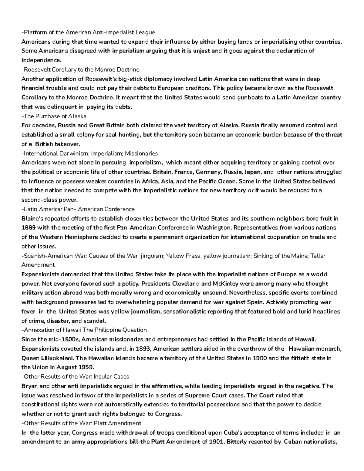 U.S history notes on the timeline 1898 to 1945 -Platform of the ...