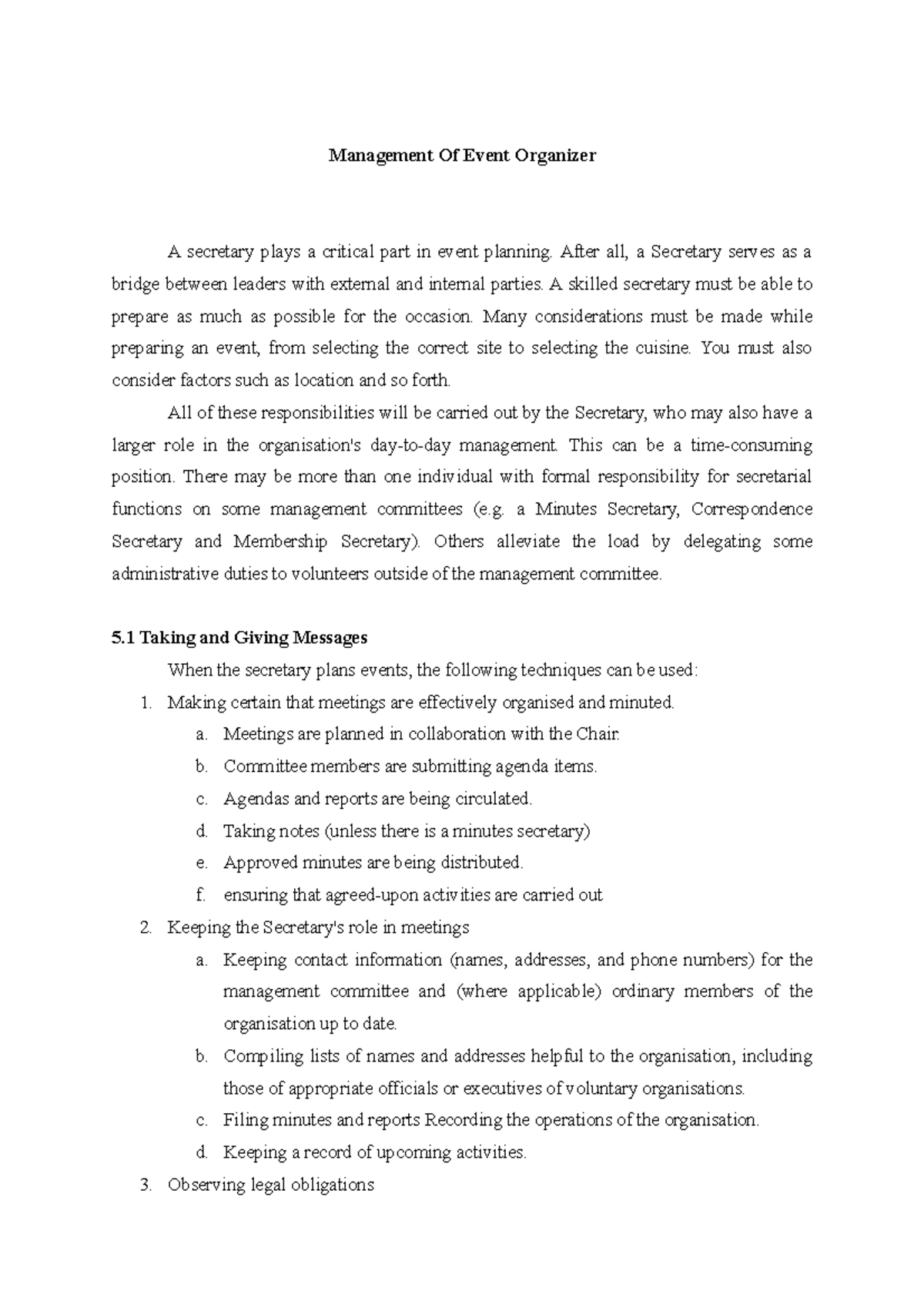 Management Of Event Organizer - After all, a Secretary serves as a ...