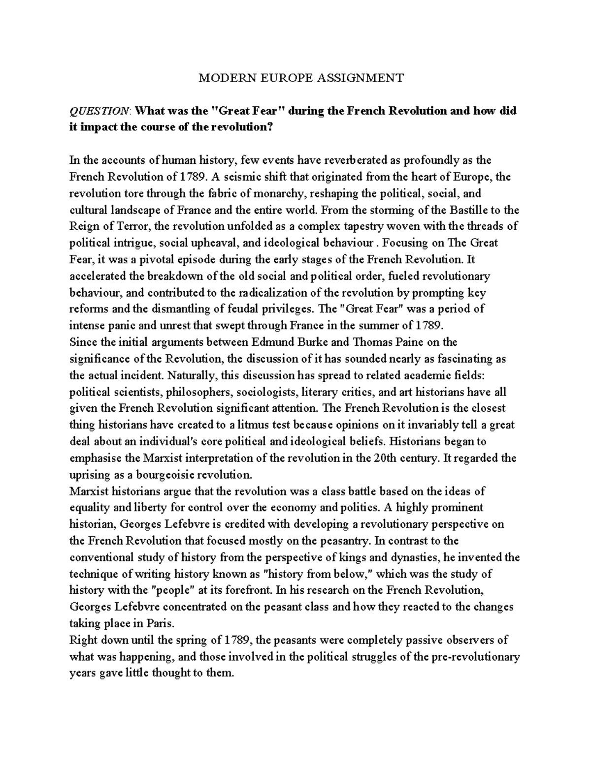 history of Modern Europe - MODERN EUROPE ASSIGNMENT QUESTION: What was ...