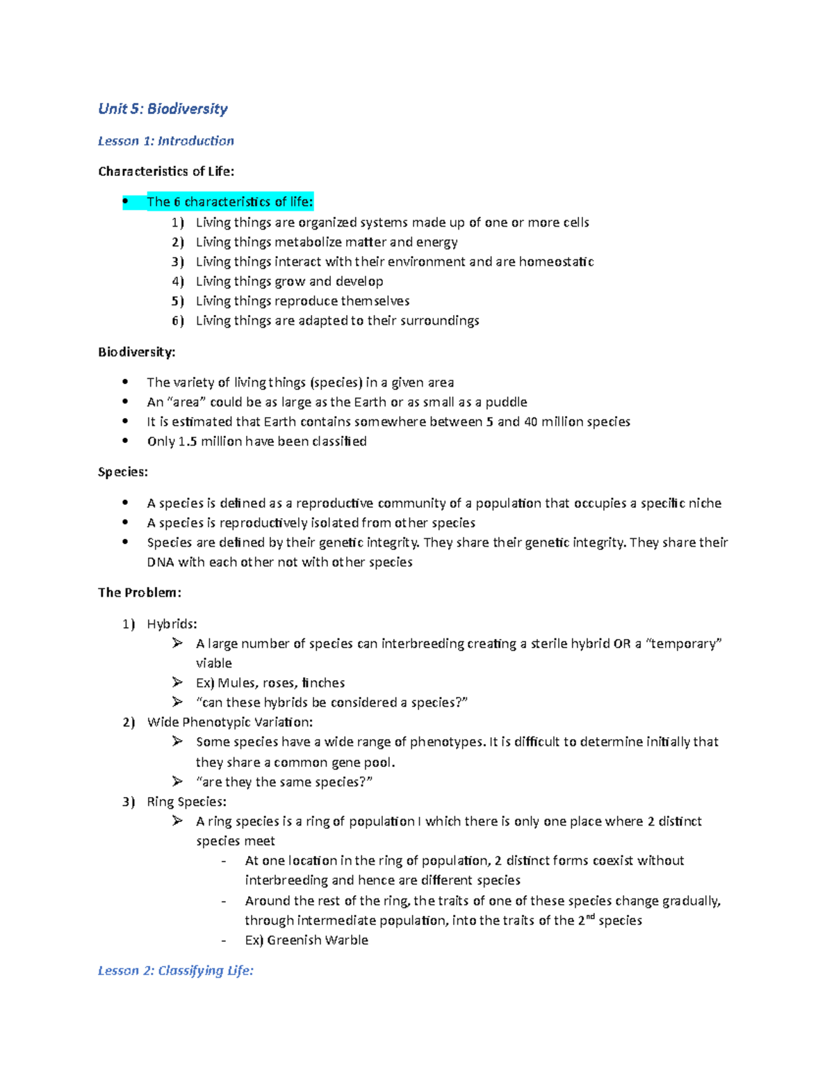 Unit 5 Biodiversity - IB bio - Unit 5: Biodiversity Lesson 1 ...