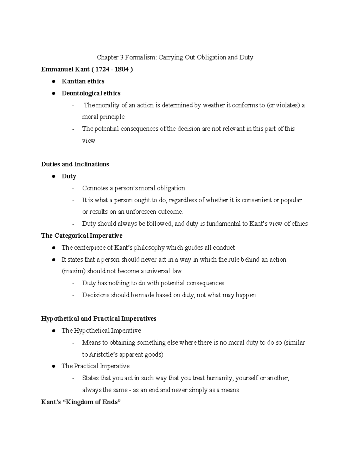 Chapter 3 Notes - Chapter 3 Formalism: Carrying Out Obligation and Duty ...