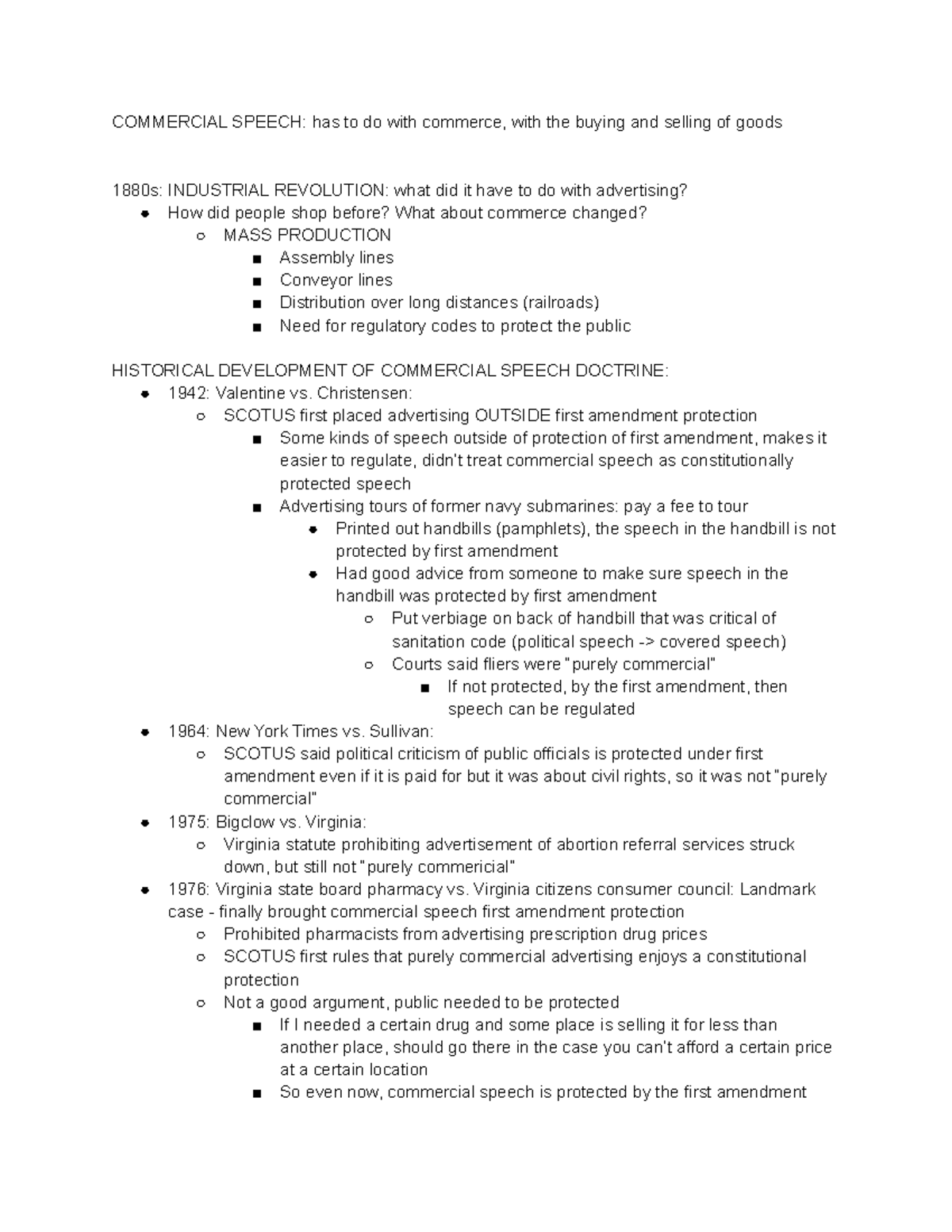 Commercial Speech - Lecture notes 16 - COMMERCIAL SPEECH: has to do ...