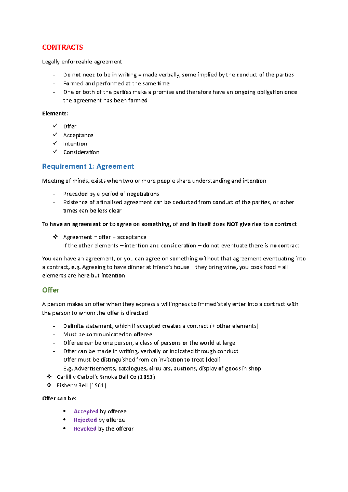 Contracts - ........ - CONTRACTS Legally enforceable agreement Do not ...