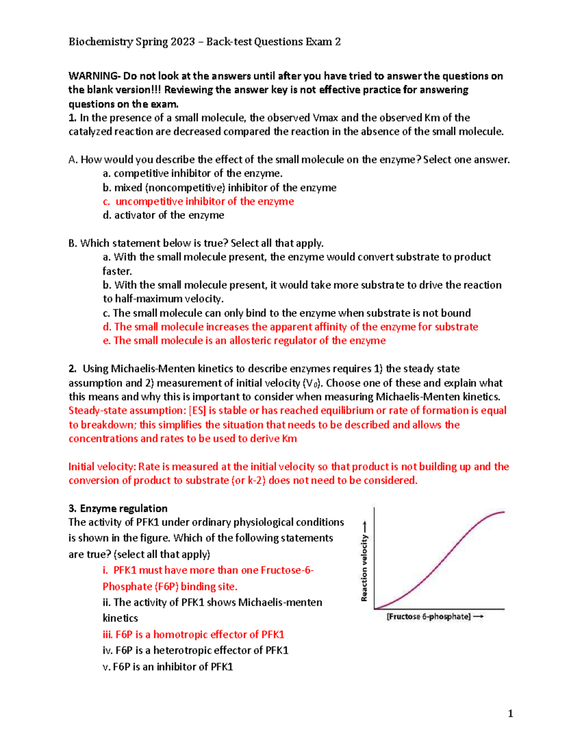Exam 2 Backtest - Biochemistry Spring 2023 – Back-test Questions Exam 2 ...
