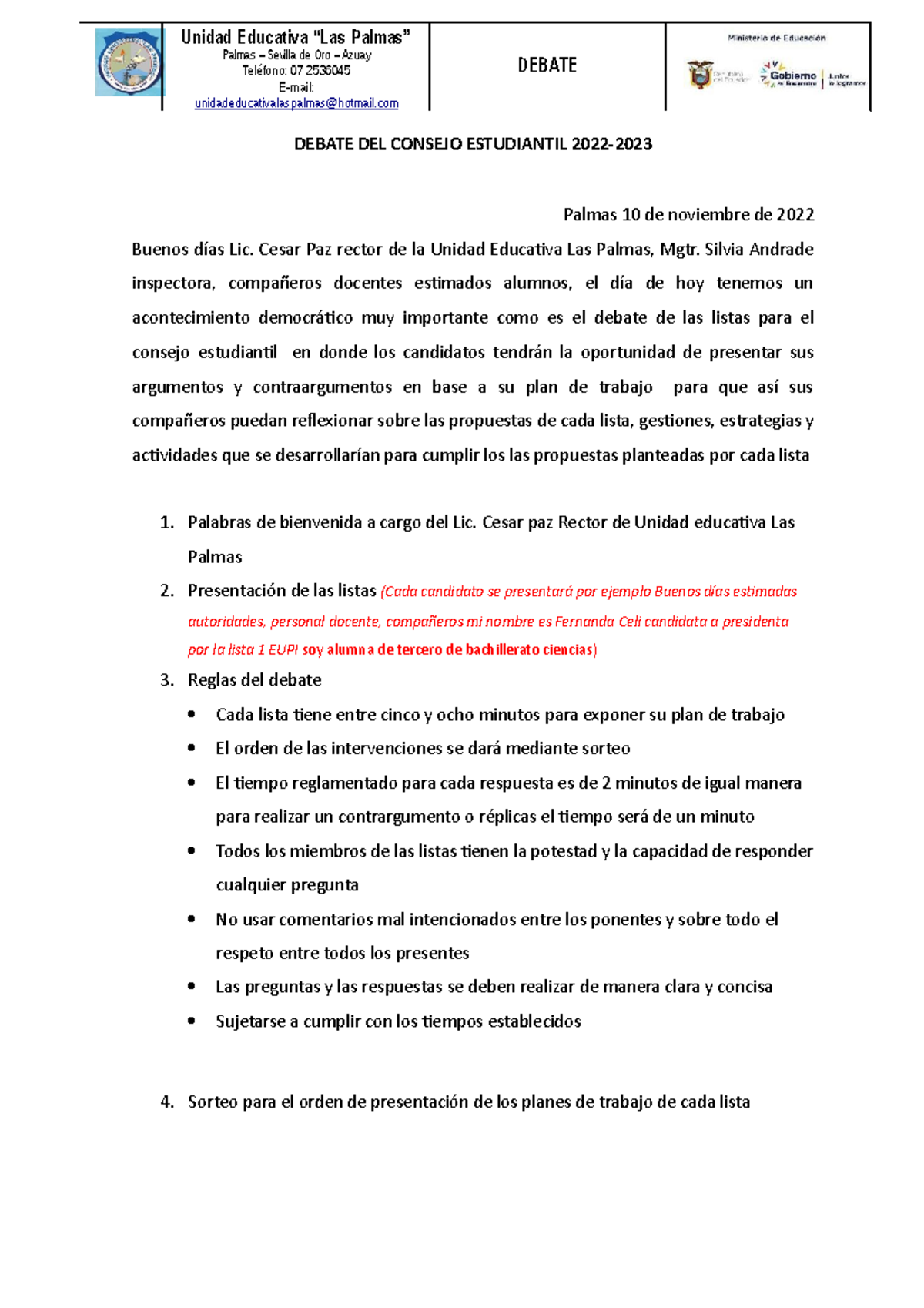 Debate consejo estudiantil - DEBATE DEL CONSEJO ESTUDIANTIL 2022 ...