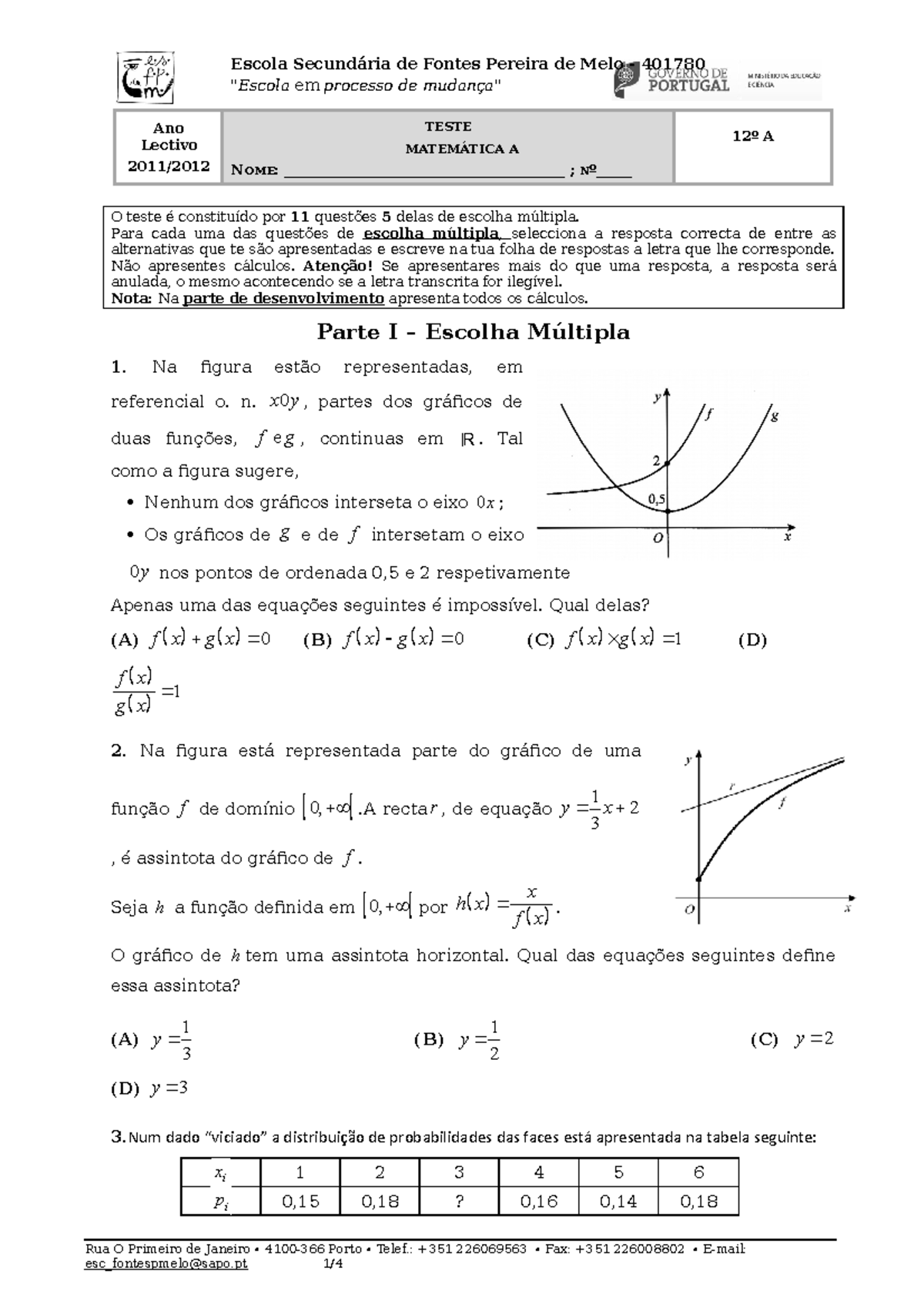 4testefevereiro 1 - teste de matematica A - Escola Secundária de Fontes ...