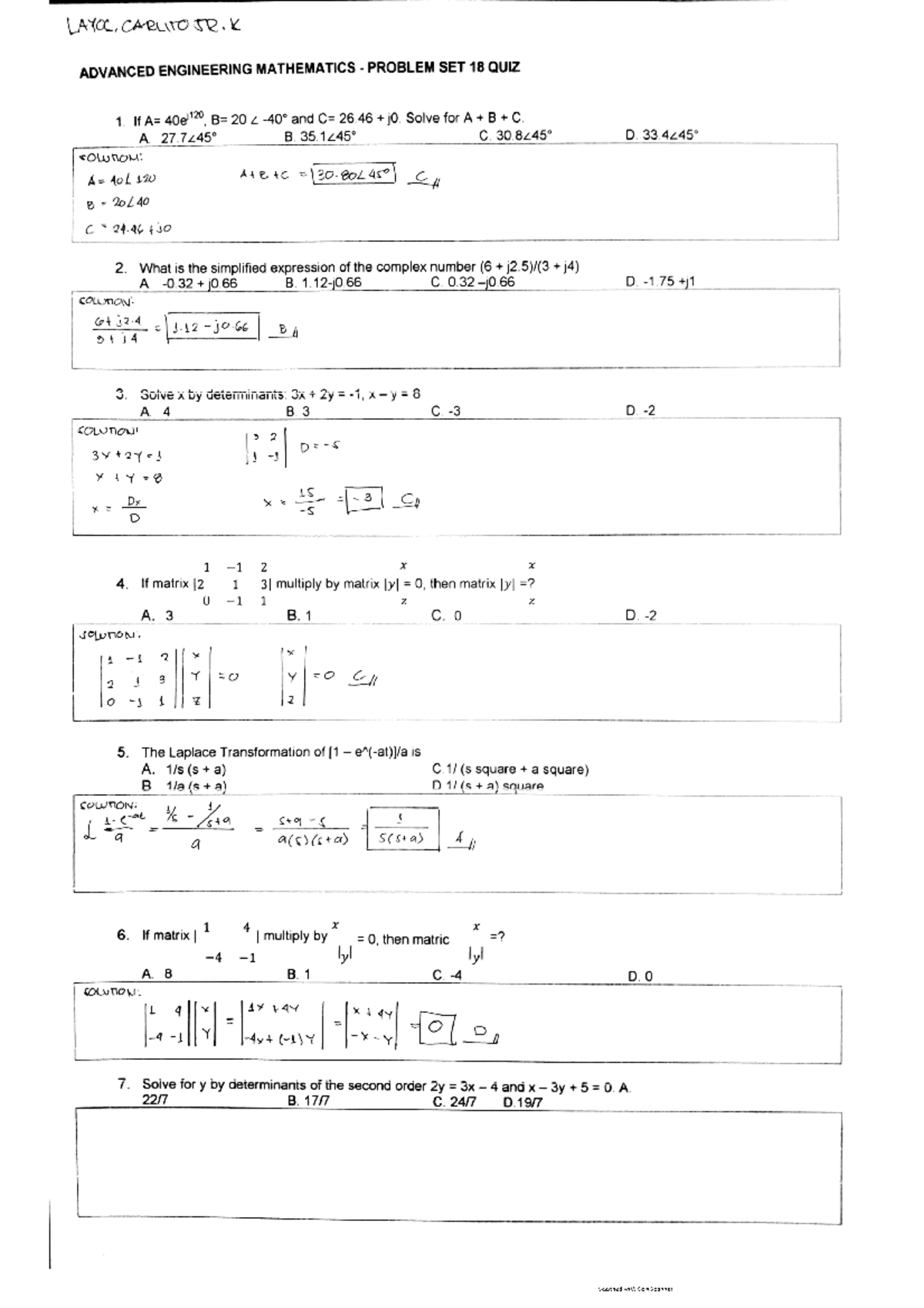 Advance Engineering Mathematics - Problem Set 16 quiz - Bachelor of ...