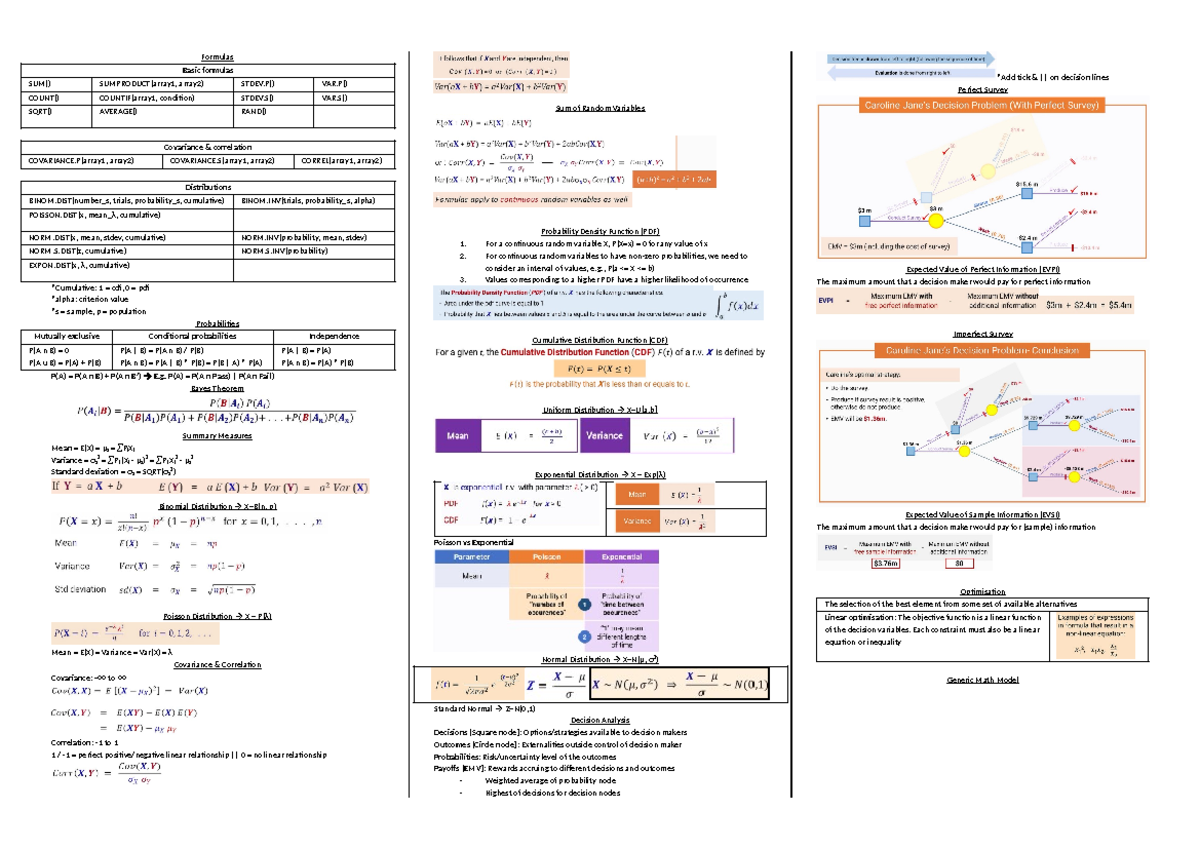 DAO1704 Finals Cheatsheet - Formulas Basic formulas SUM() SUMPRODUCT ...