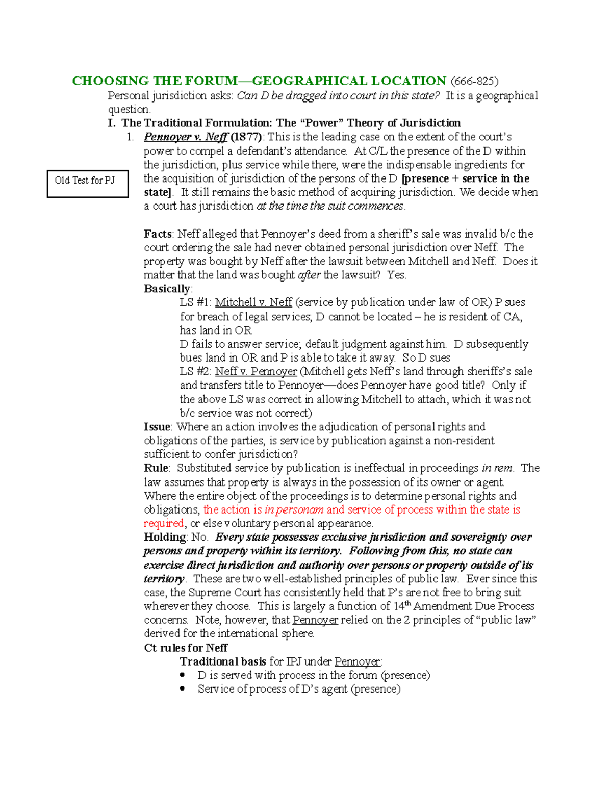 Civil Procedure Law Outline 2 - CHOOSING THE FORUM—GEOGRAPHICAL ...