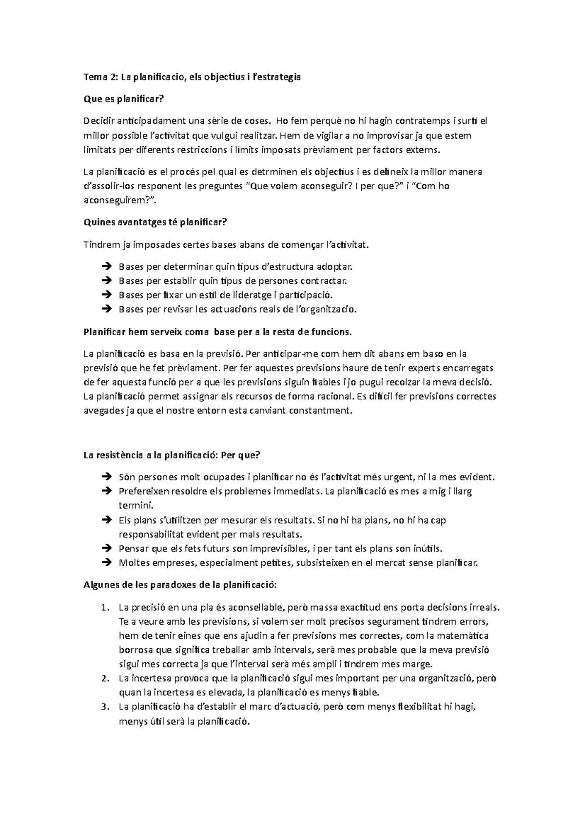 Tema 2. La planificacio, els objectius i l'estrategia - Tema 2: La planificacio, els objectius i ...