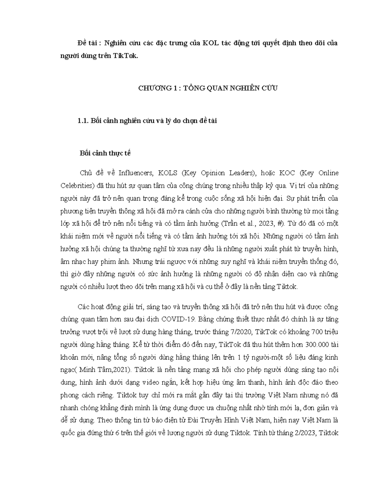 C1 NCKH - dsfccxvwqsa - Đề tài : Nghiên cứu các đặc trưng của KOL tác động tới quyết định theo ...