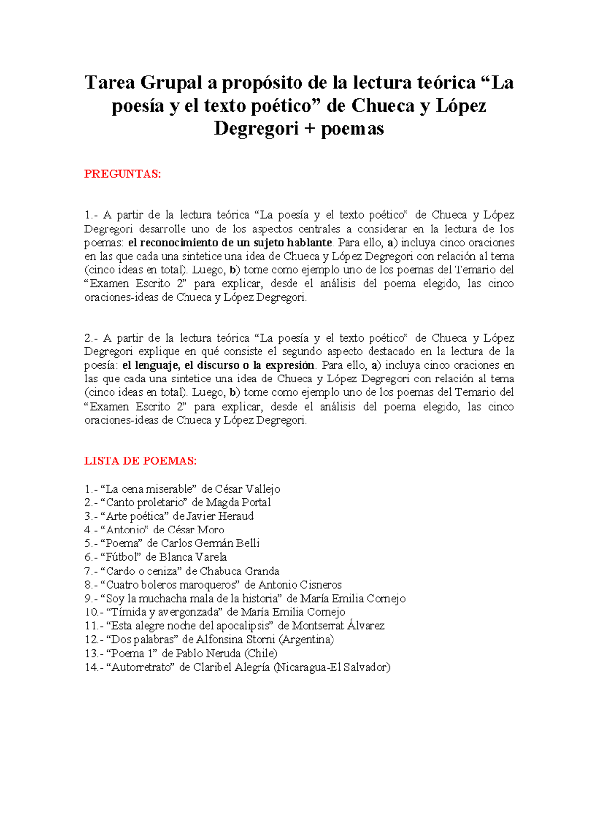 Tarea Grupos Poesia Poemas Chueca CLD - Tarea Grupal a propósito de la ...