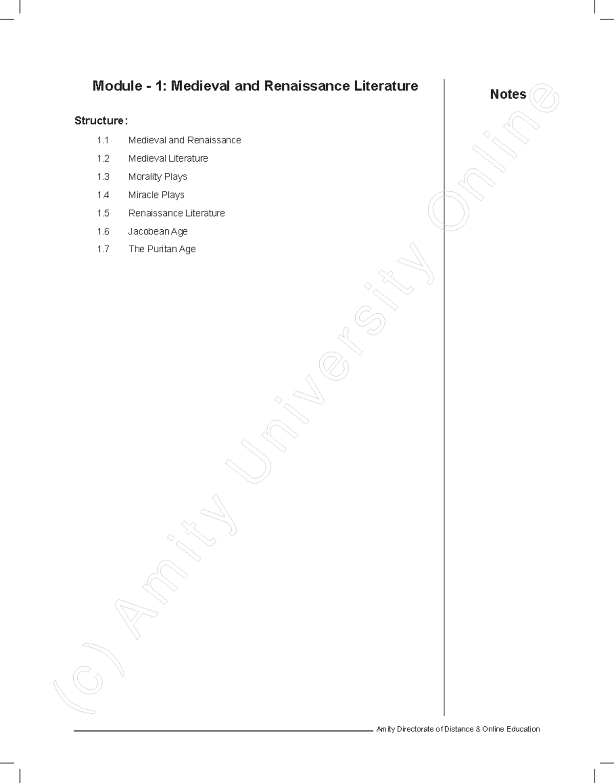 History of English Literature - Notes Module - 1: Medieval and ...