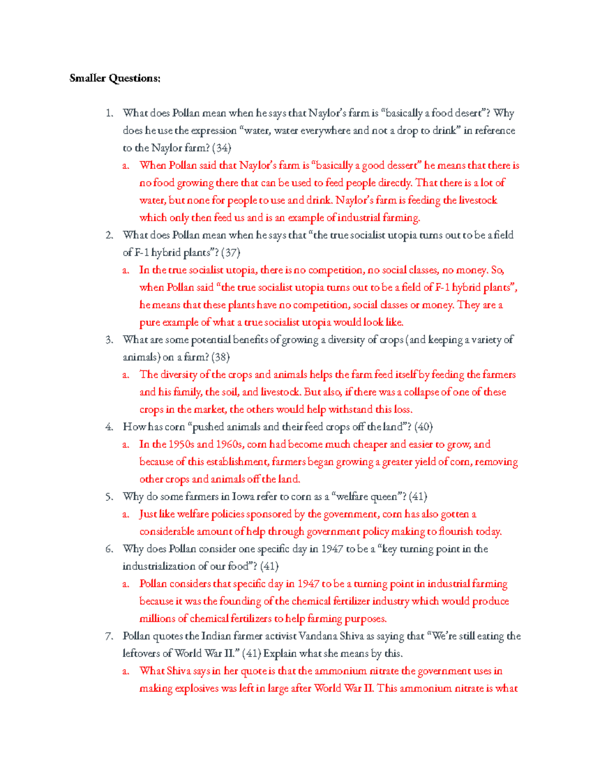 The Omnivore's Dilemma Chapter 2 Questions - Smaller Questions: What ...