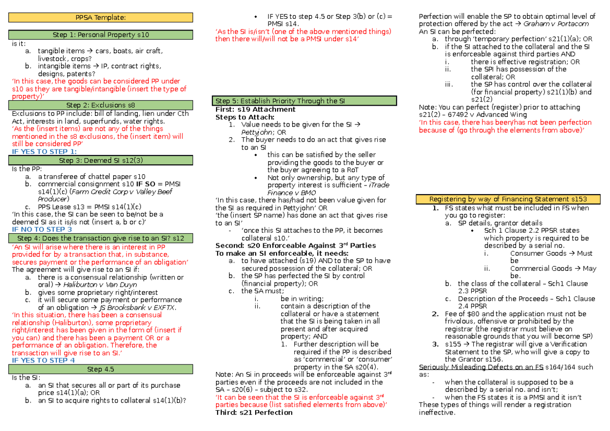 PPSA Template - Notes - PPSA Template: Step 1: Personal Property s is ...