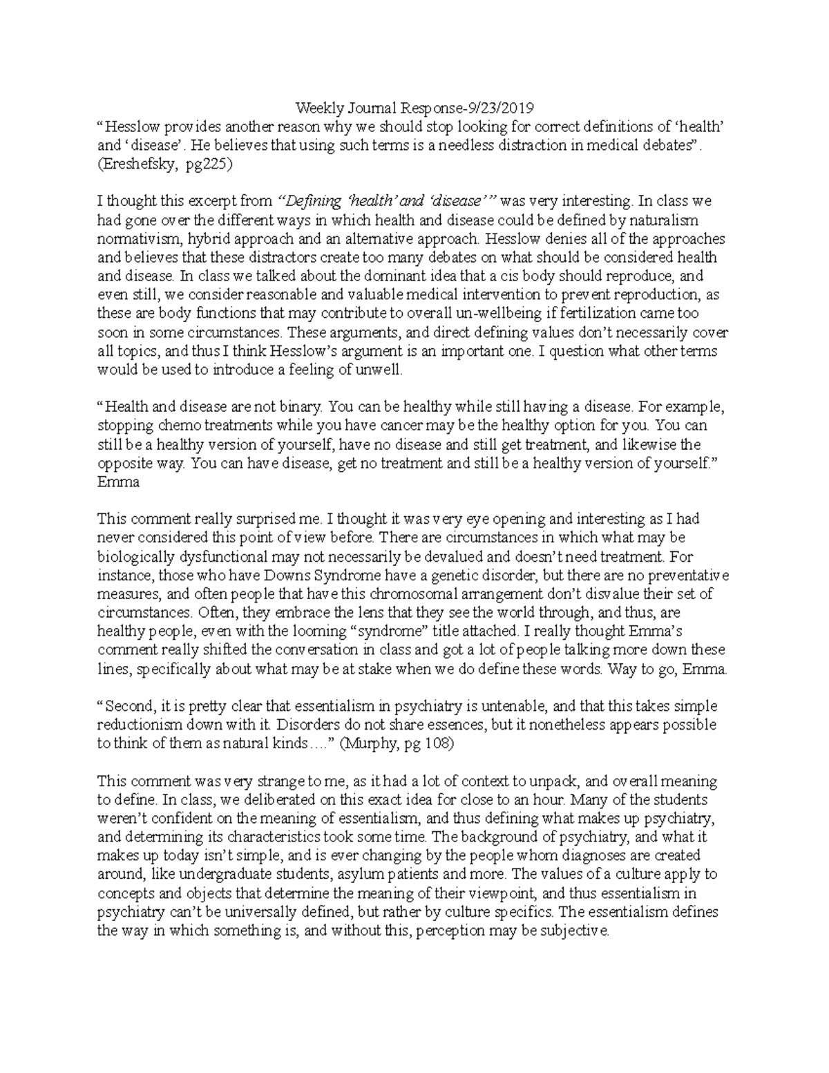 Weekly Journal Response- 923 - Weekly Journal Response-9/23/ “Hesslow ...