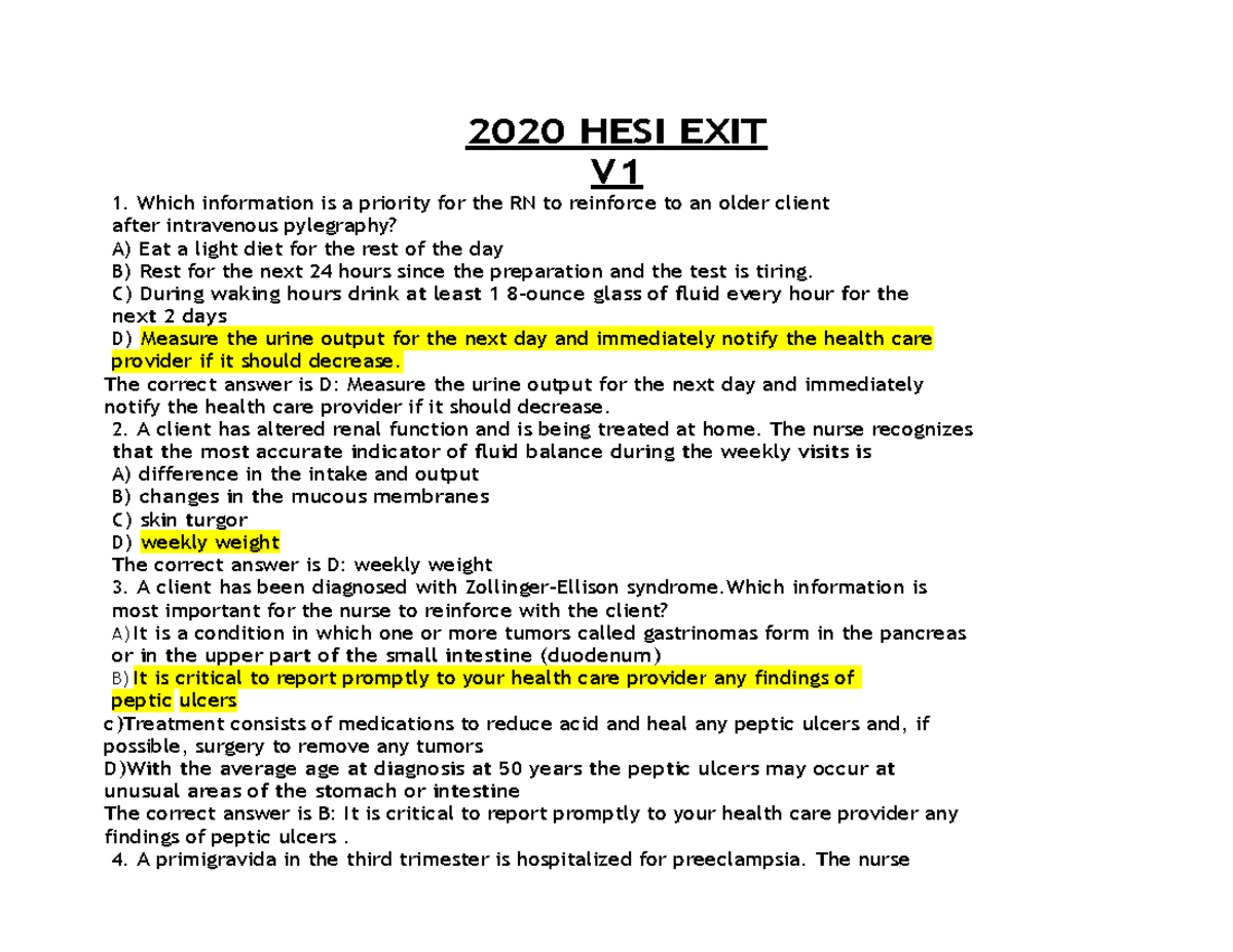 HESI EXIT V1 - hesi exit - 2020 HESI EXIT V Which information is a ...