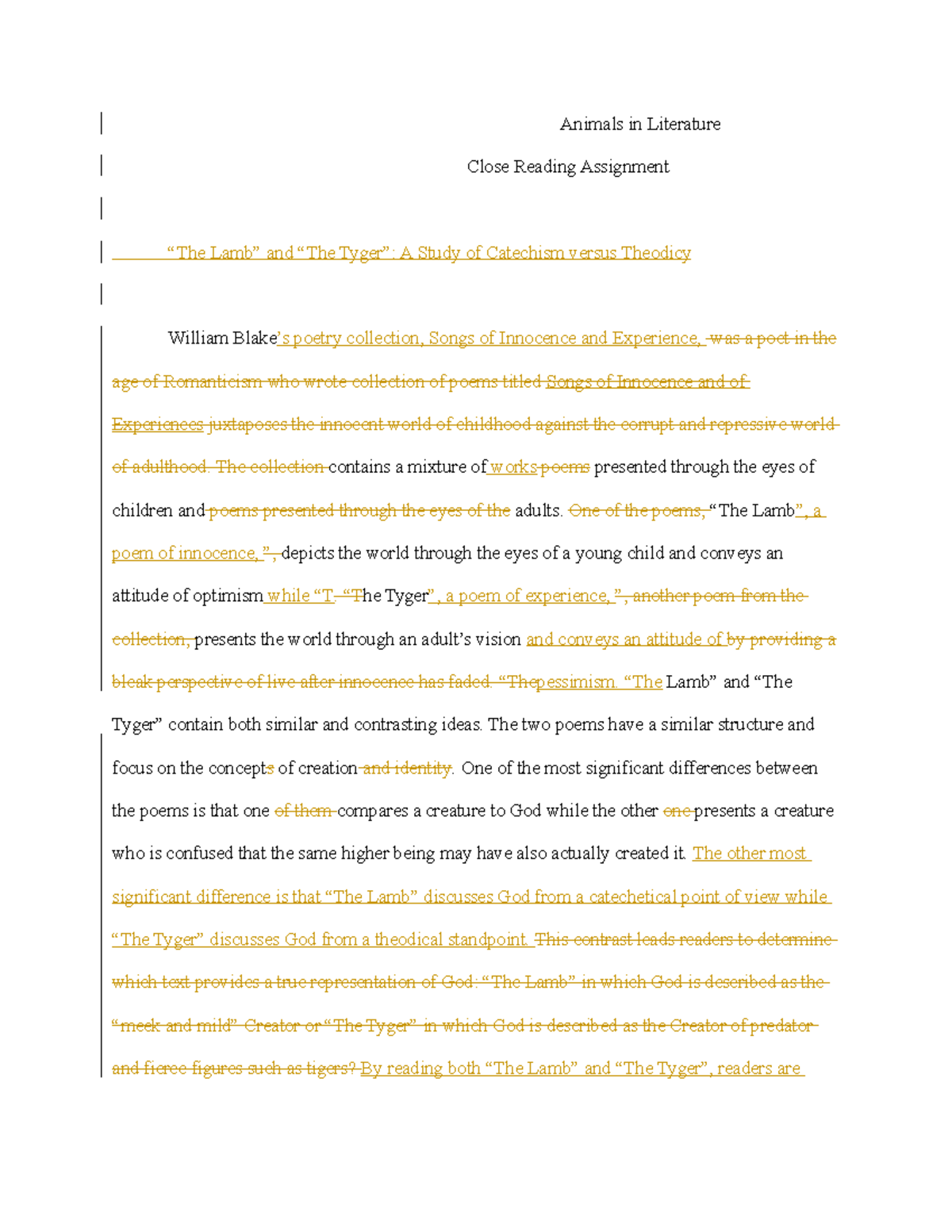 animal in literature close reading essay - Animals in Literature Close ...