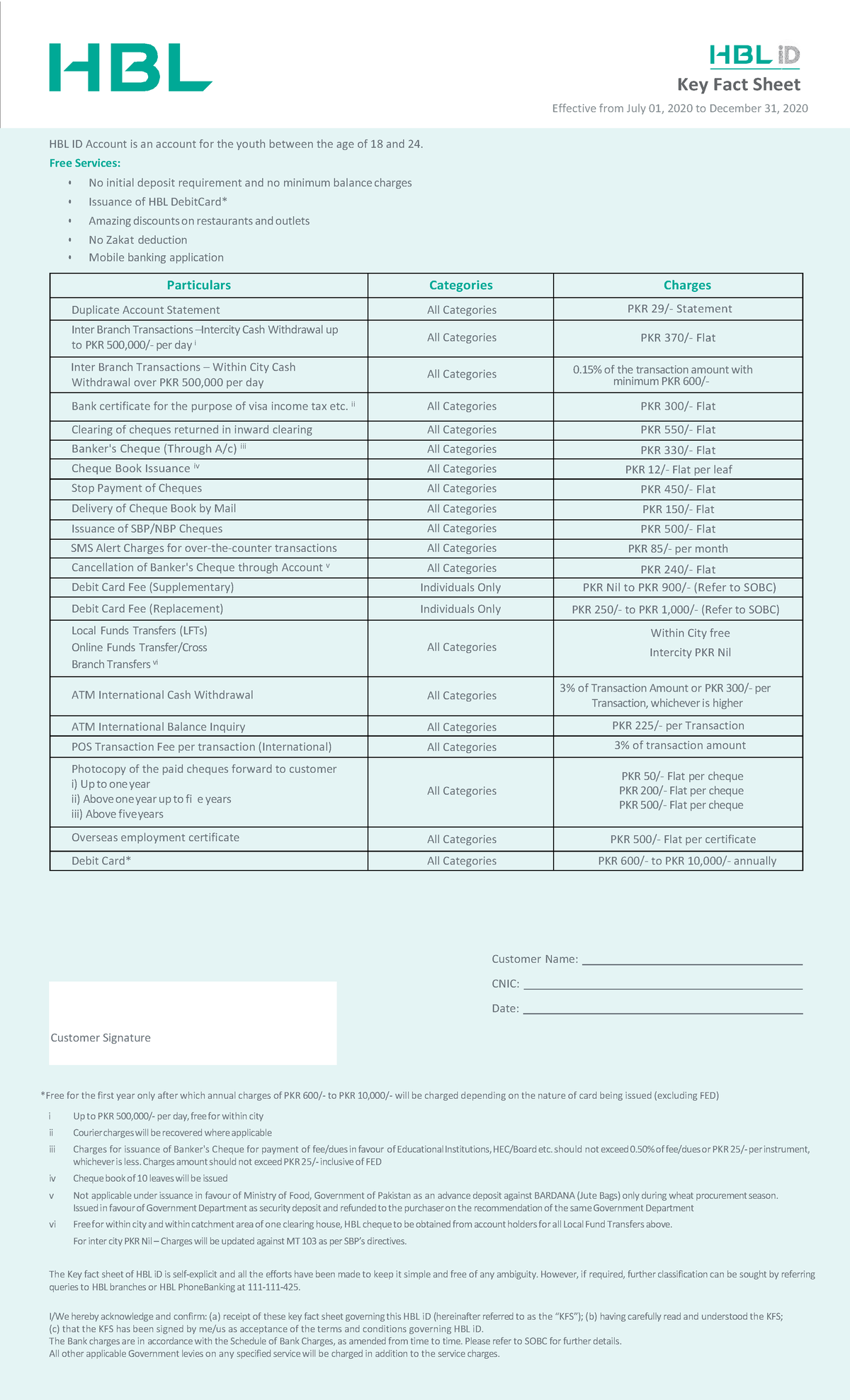 HBL i D (Key Fact Sheet) - Jul - Dec 2020 - Key Fact Sheet Effective ...
