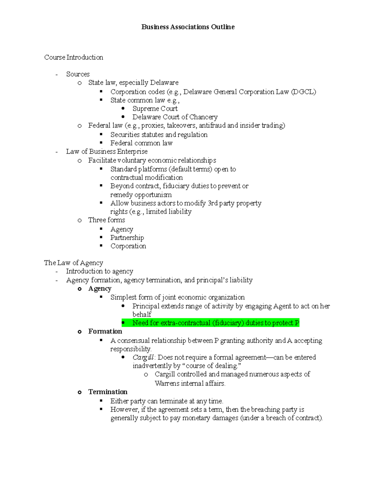 BA outline - Course Introduction Sources o State law, especially ...