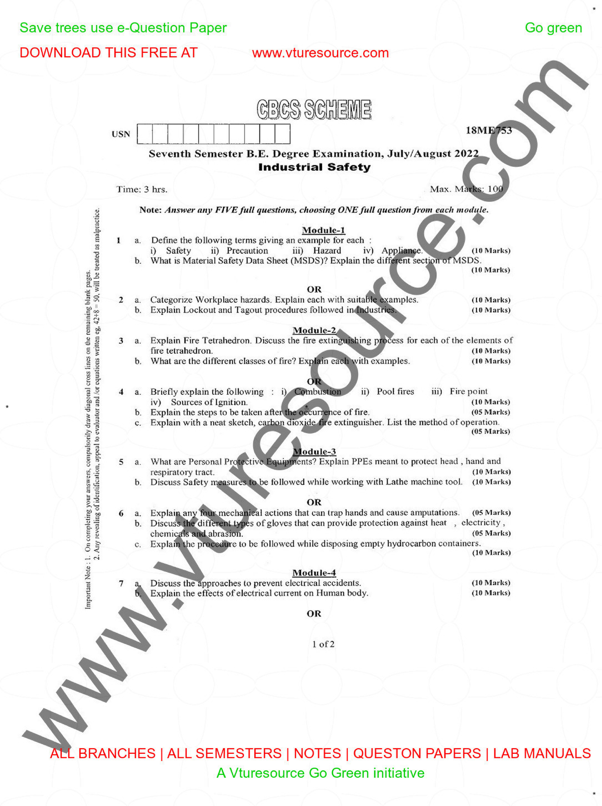 Question paper for IS - Industrial safety syllabus - Studocu