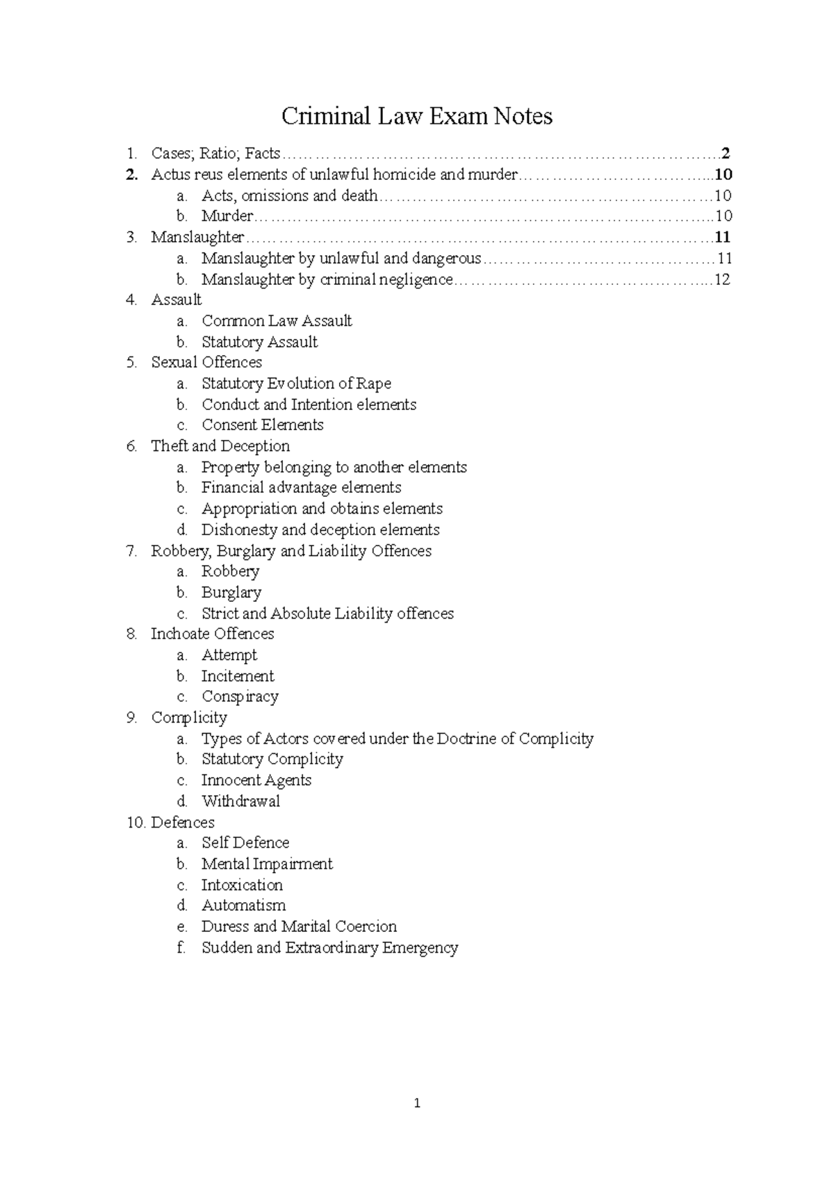 Criminal Law Exam Notes 1 - Criminal Law Exam Notes Cases; Ratio; - Studocu