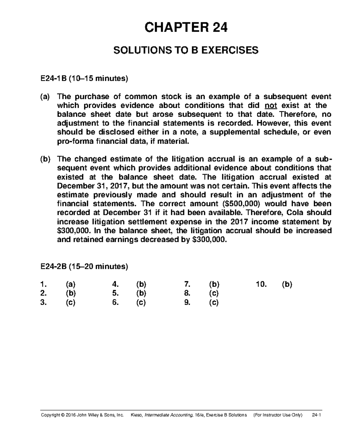 Ch 24 Exercise Answers - CHAPTER 24 SOLUTIONS TO B EXERCISES E24-1B (10 ...