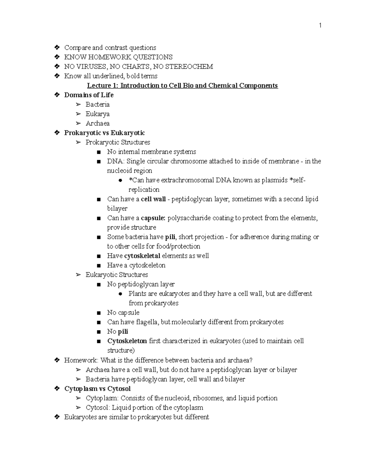 Study Guide Exam 1 - First set of notes - Compare and contrast ...