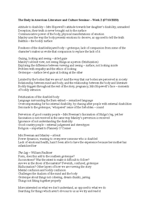 Disability in the Southern Grotesque Week 2 - The Body in Modern ...