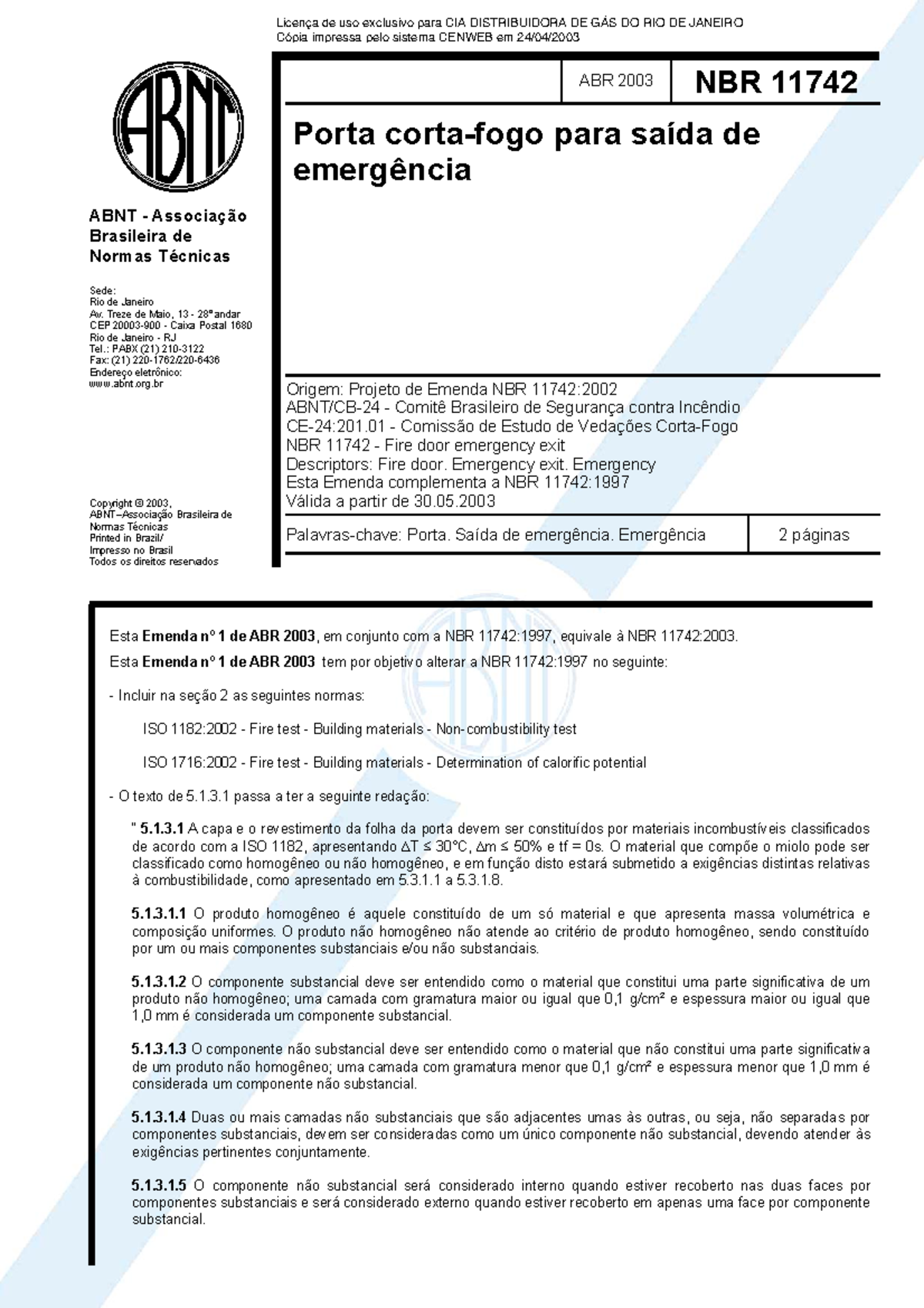 ABNT NBR 11742 2003 Porta Corta Fogo para saída de emergência - ABR ...