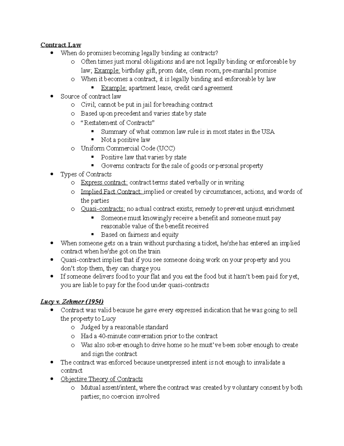 Notes 6-9 - Contract Law When do promises becoming legally binding as ...