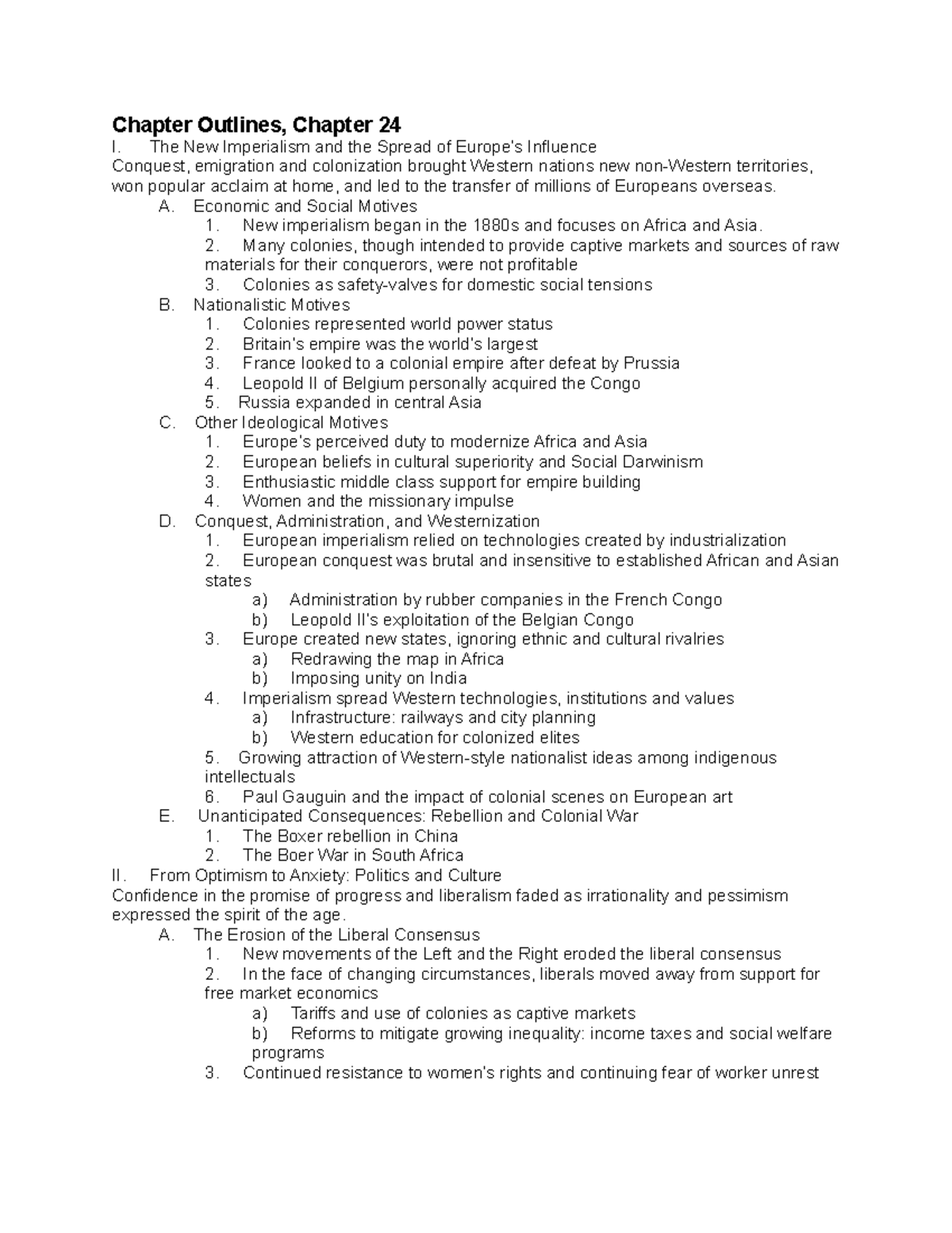 Ch 24 Outline - Imperialism - Chapter Outlines, Chapter 24 - Studocu