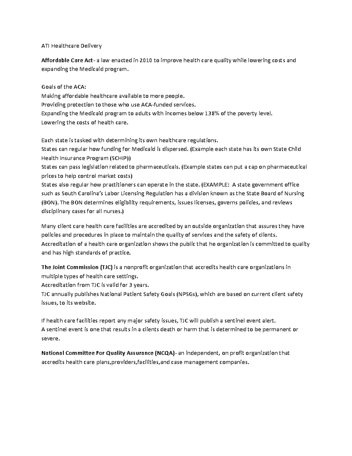 Ati pn healthcare delivery notes - ATI Healthcare Delivery Affordable ...