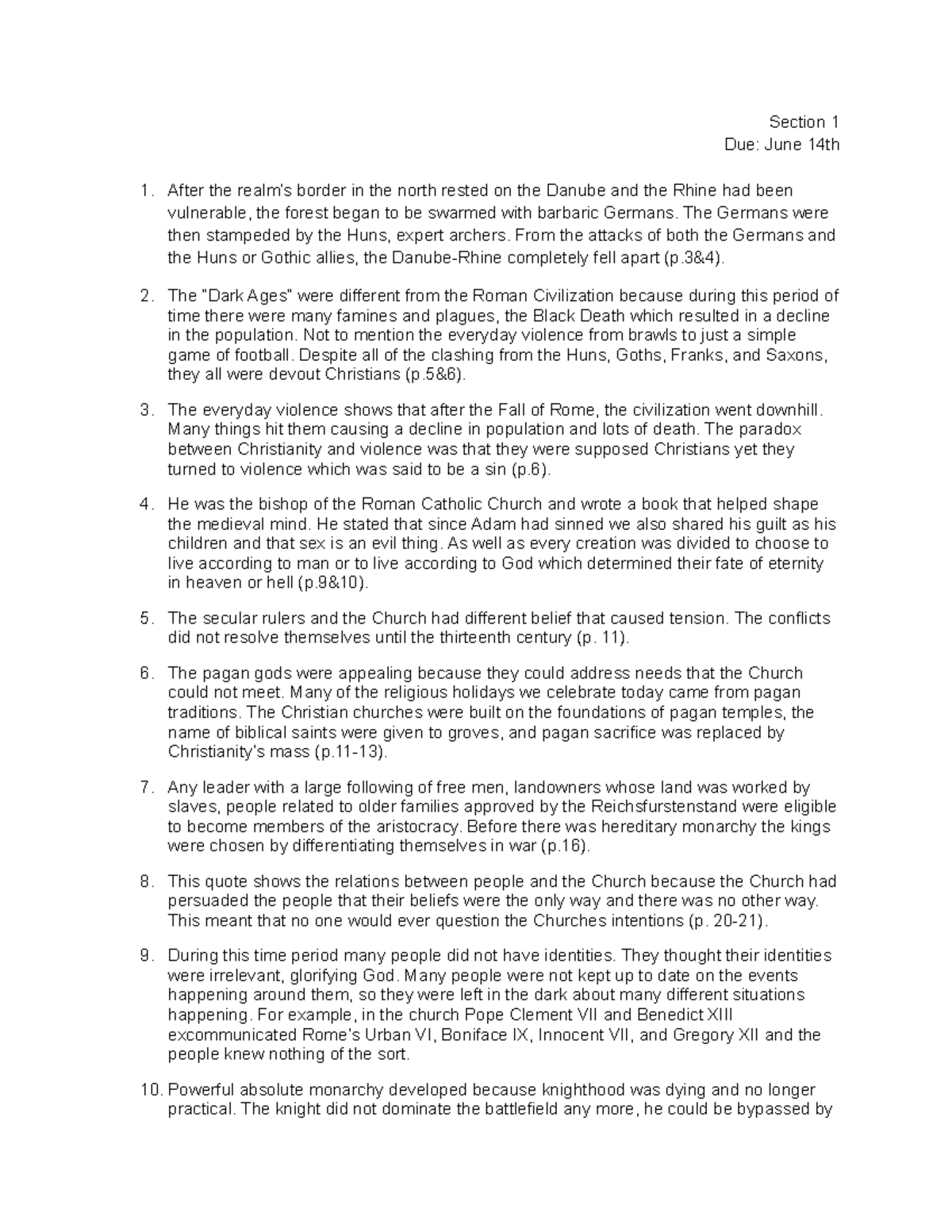 Section 1 - notes for european history - Section 1 Due: June 14th After ...