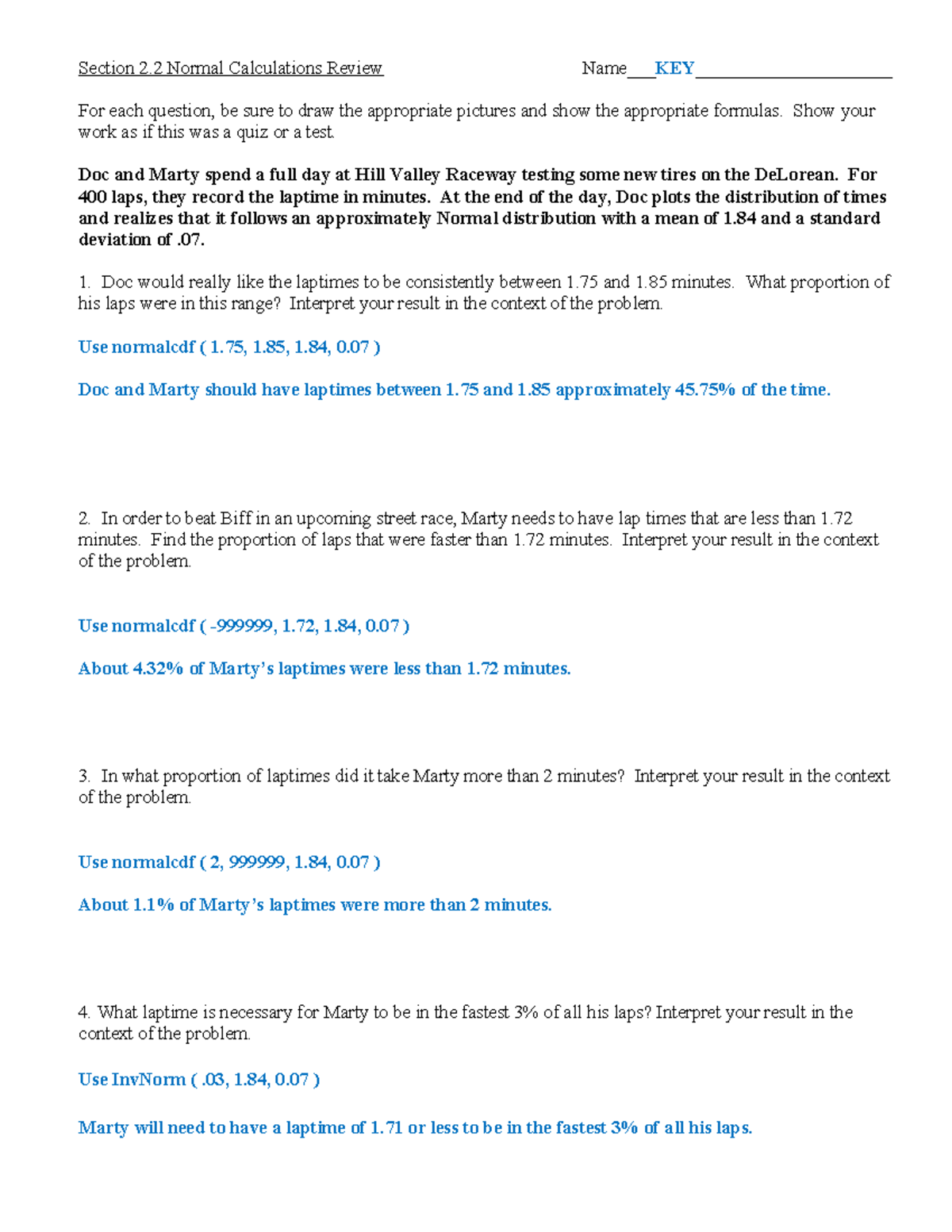Normal-Calculations-Review WS KEY - Section 2 Normal Calculations ...