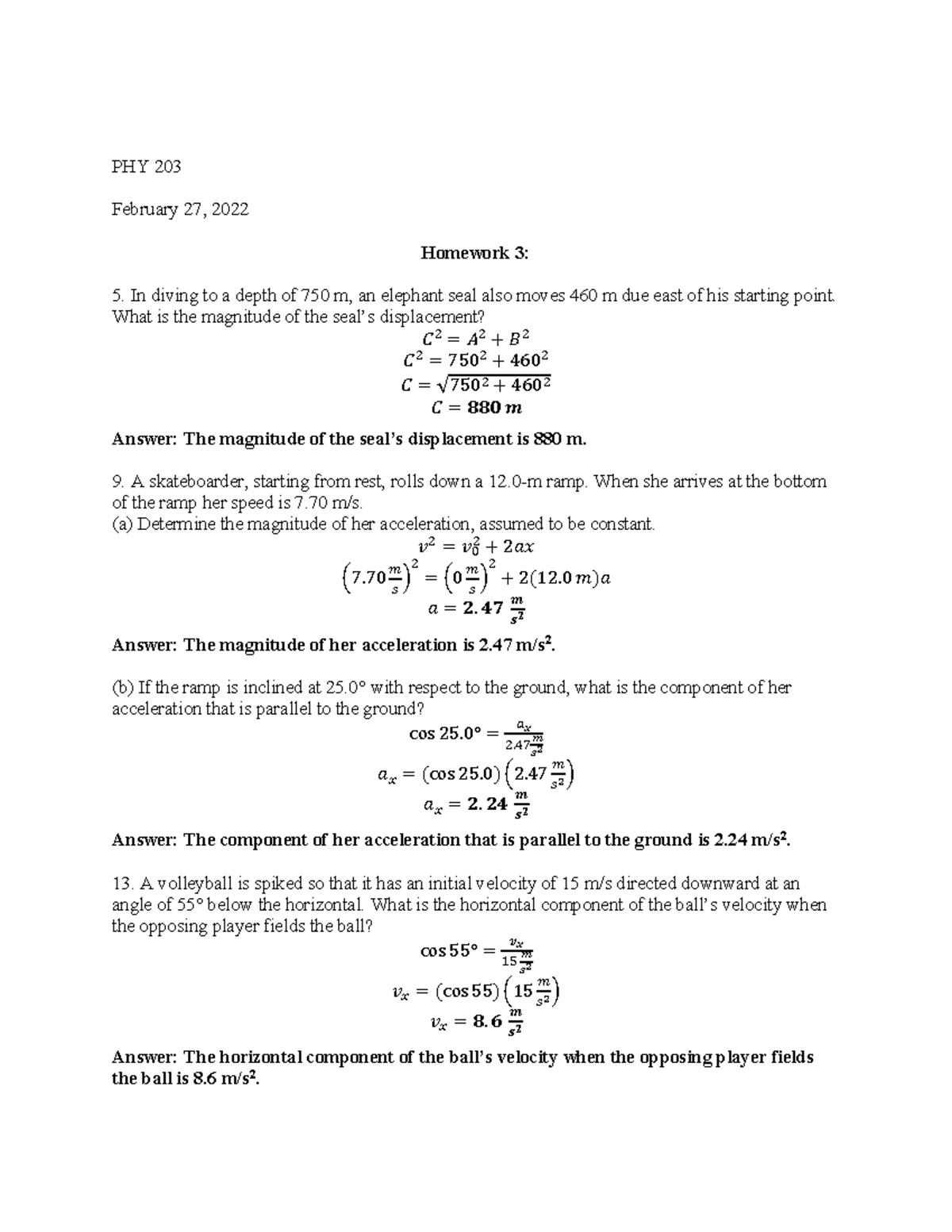 Homework 3 - Third Lecture - PHY 203 February 27, 2022 Homework 3: In ...