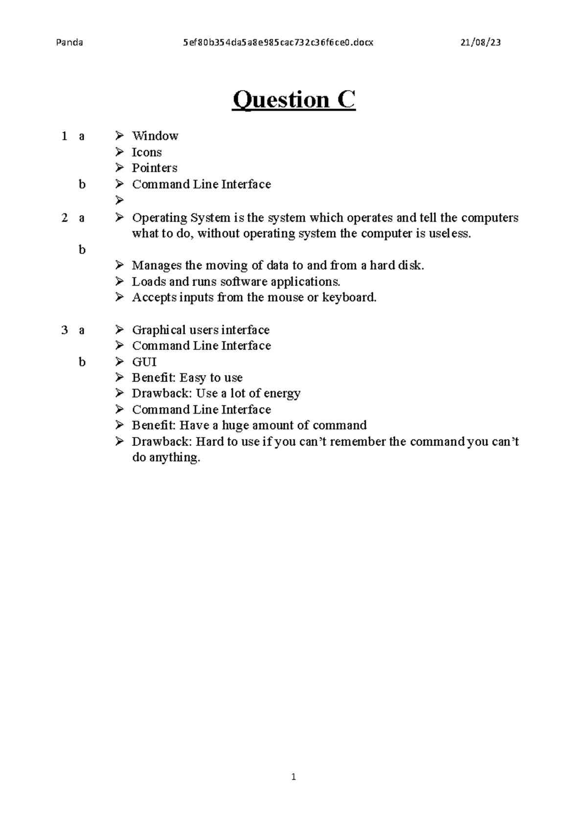 Question C - CO1110 - SIM - Studocu