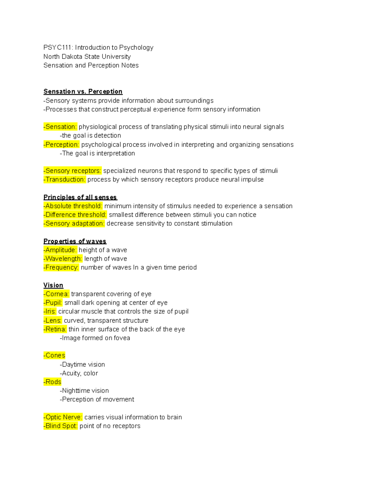 Sensation and Perception - PSYC111: Introduction to Psychology North ...