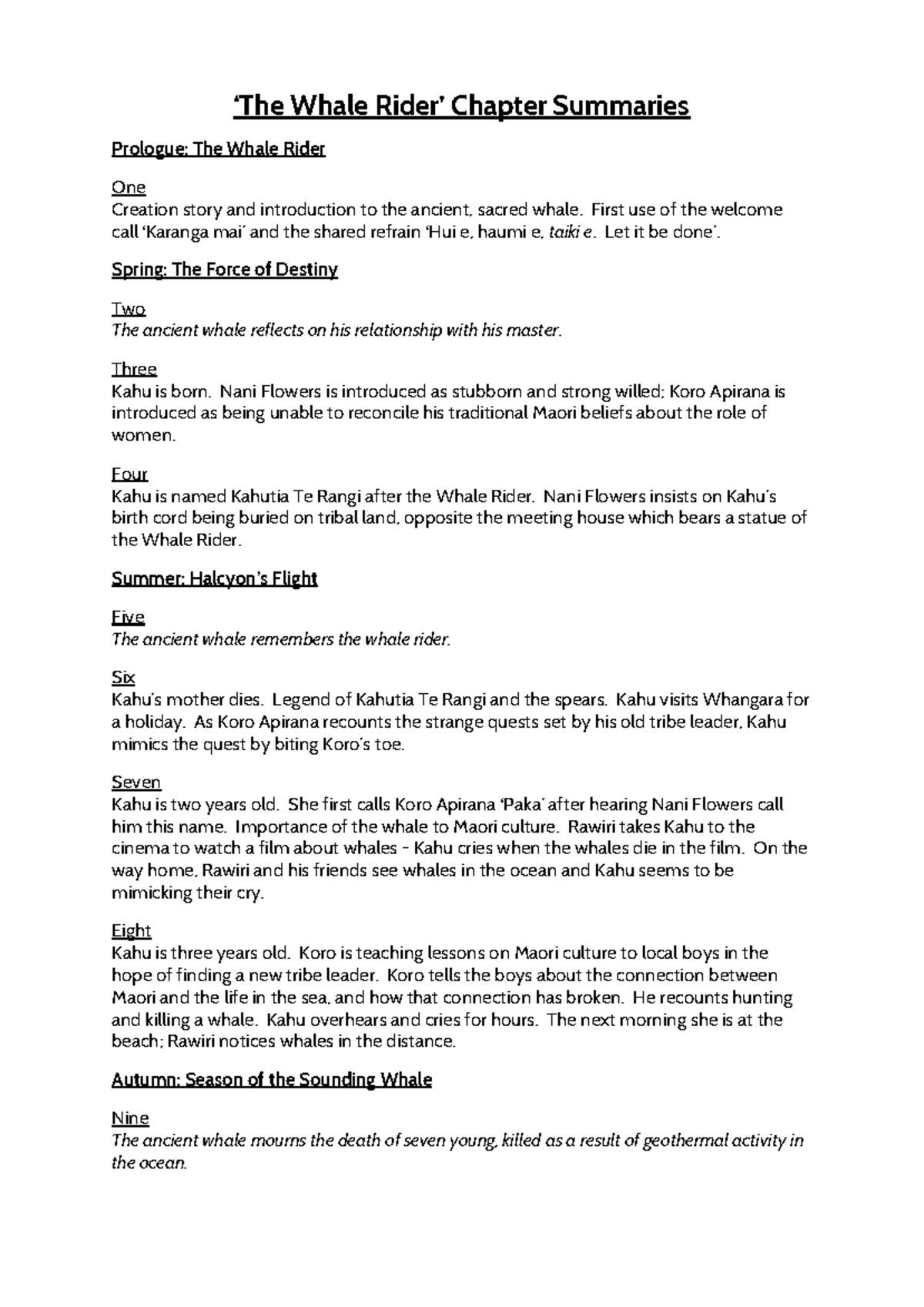 The Whale Rider Chapter Summaries - ‘The Whale Rider’ Chapter Summaries ...