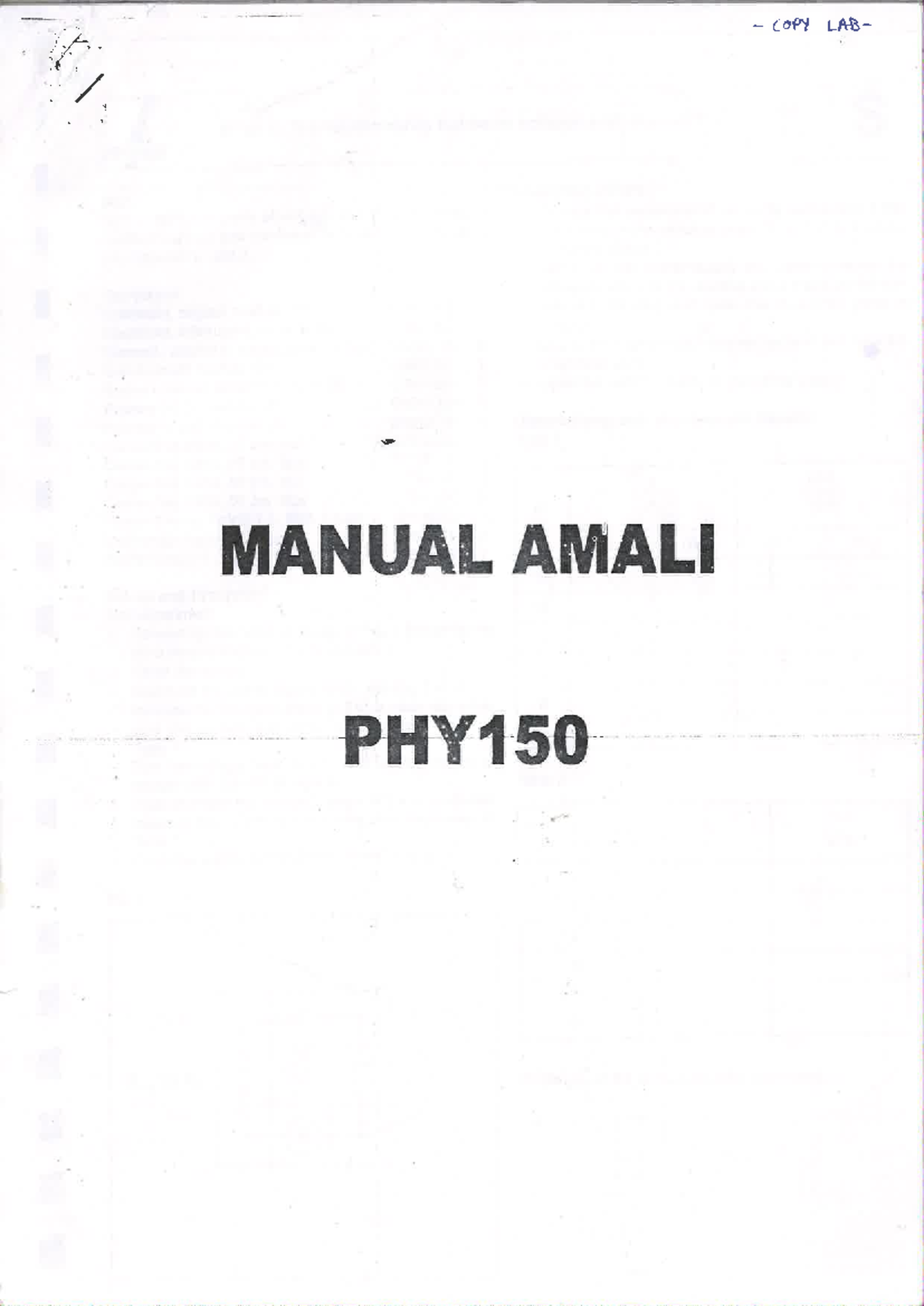 Manual Amali PHY150 - Electric and Magnetism - Studocu