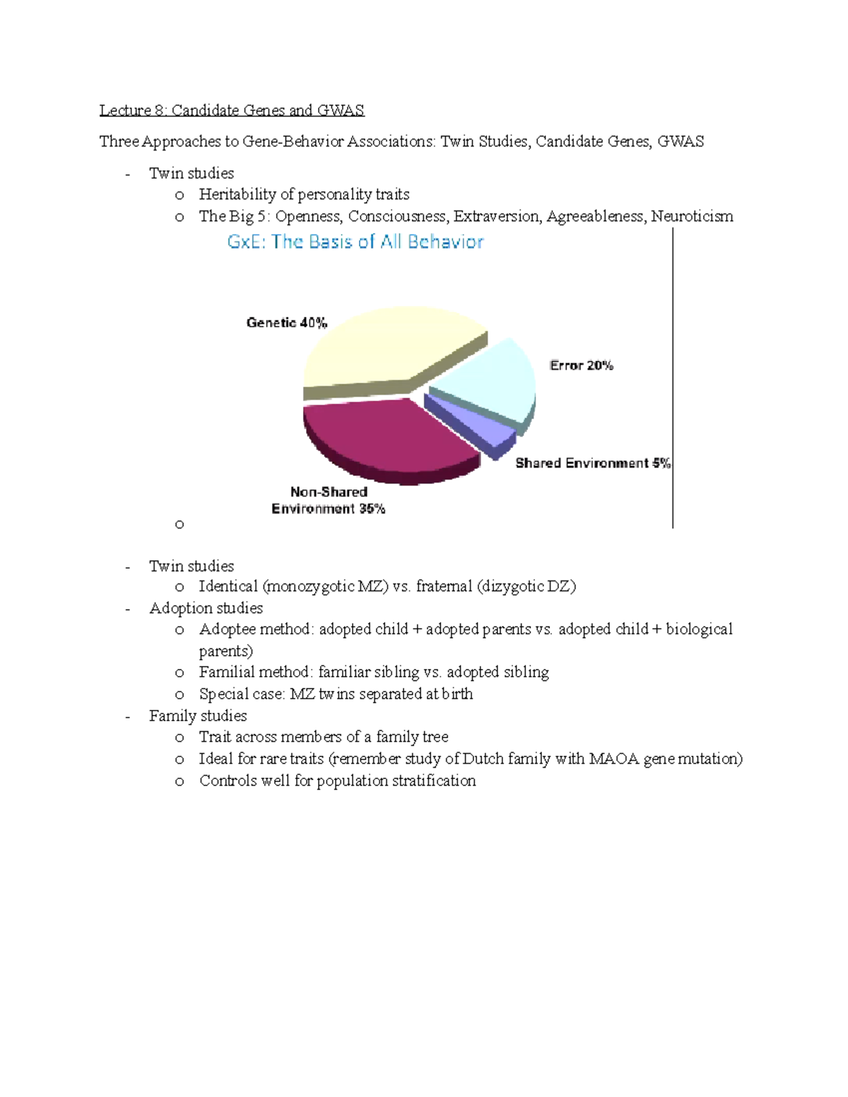 Lecture 8 Candidate Genes and GWAS - fraternal (dizygotic DZ ...