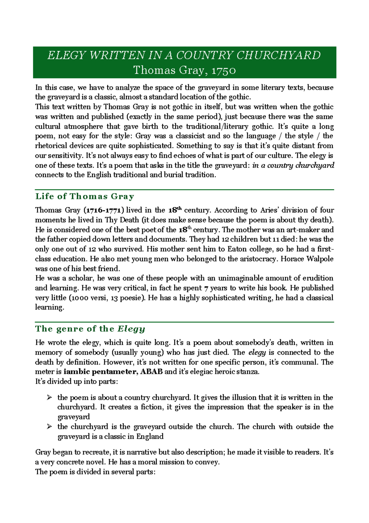 5. Thomas Gray - ELEGY WRITTEN IN A COUNTRY CHURCHYARD Thomas Gray ...