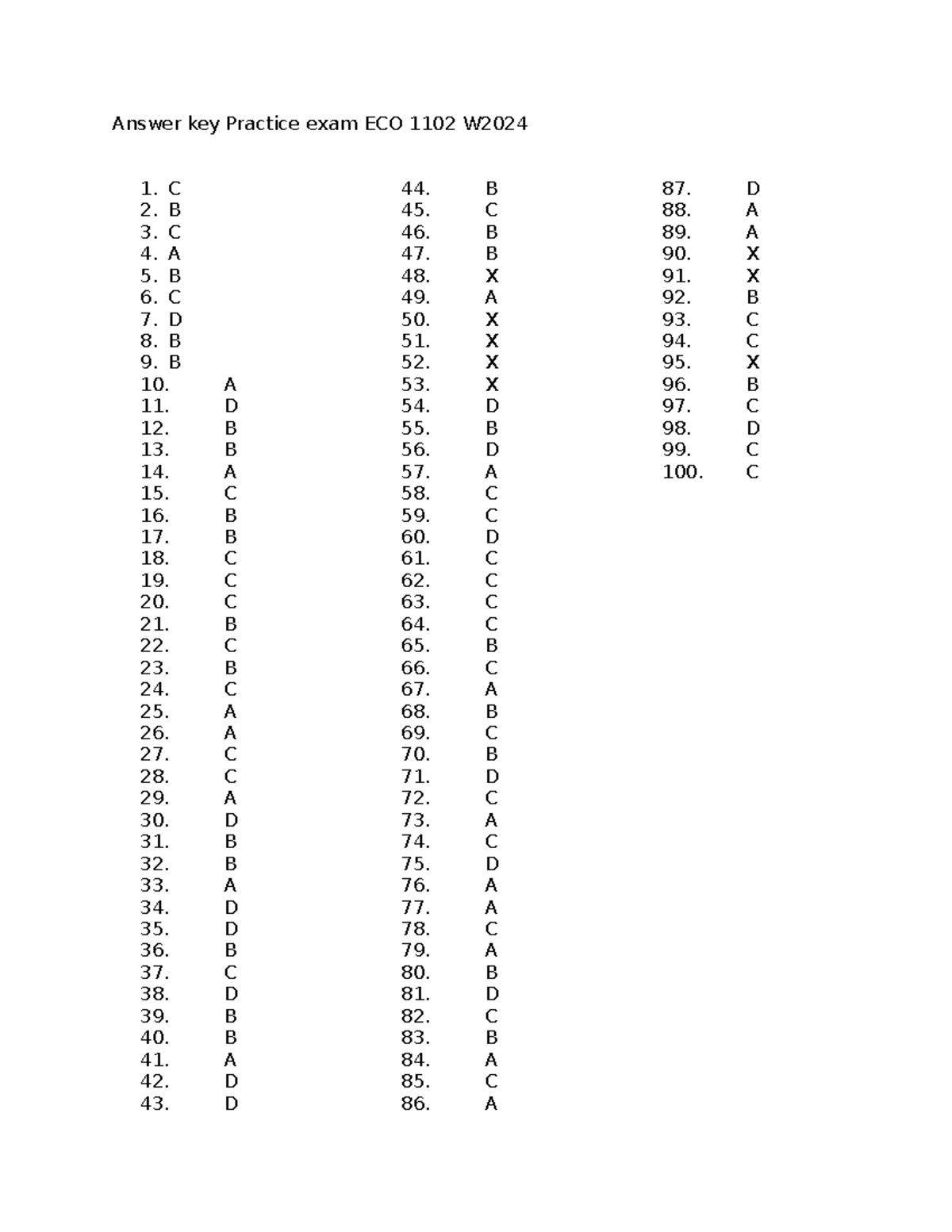 Answer key Practice exam ECO 1102 W2024 - C 2. B 3. C 4. A 5. B 6. C 7 ...