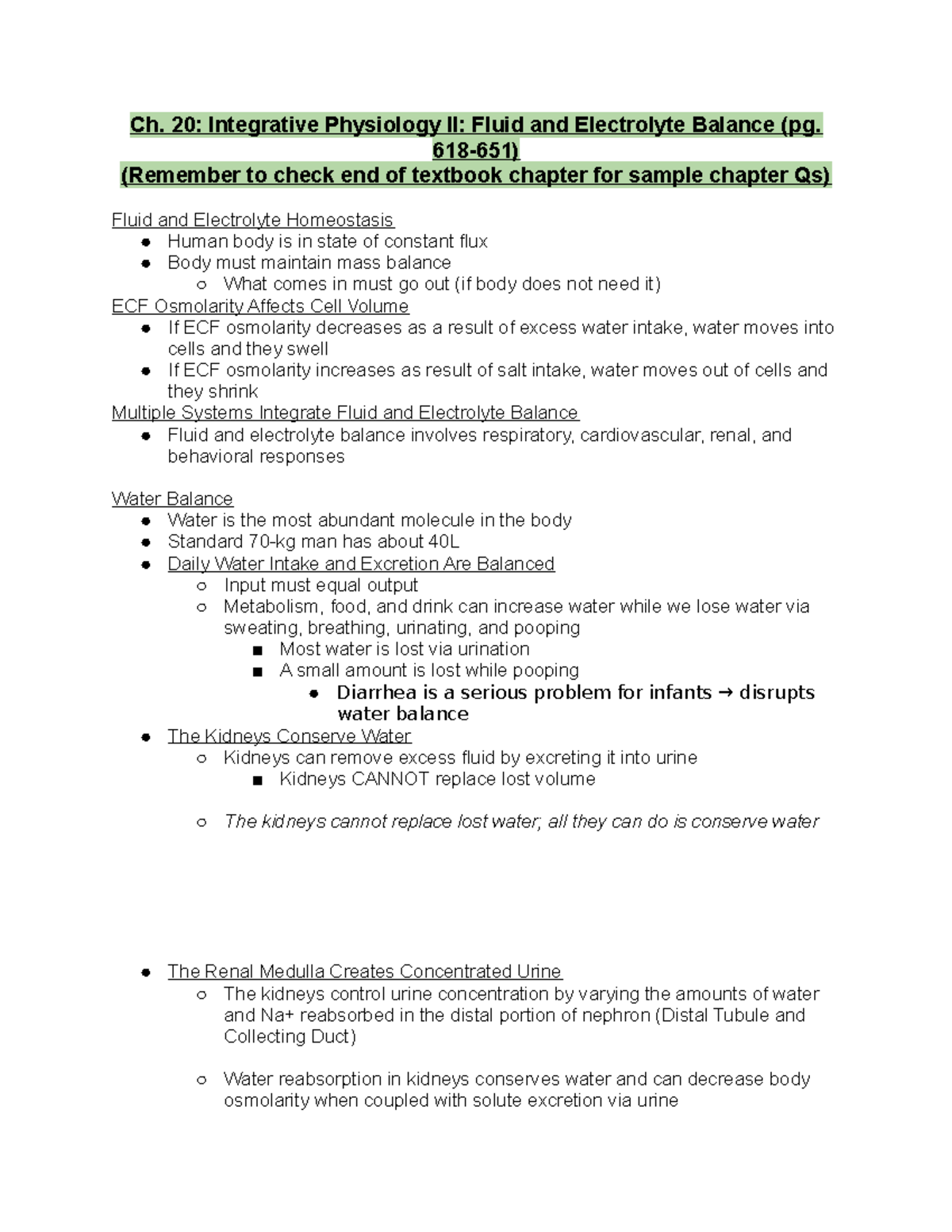 Ch. 20 Integrative Physio. II Fluid and Electrolyte Balance - Human ...