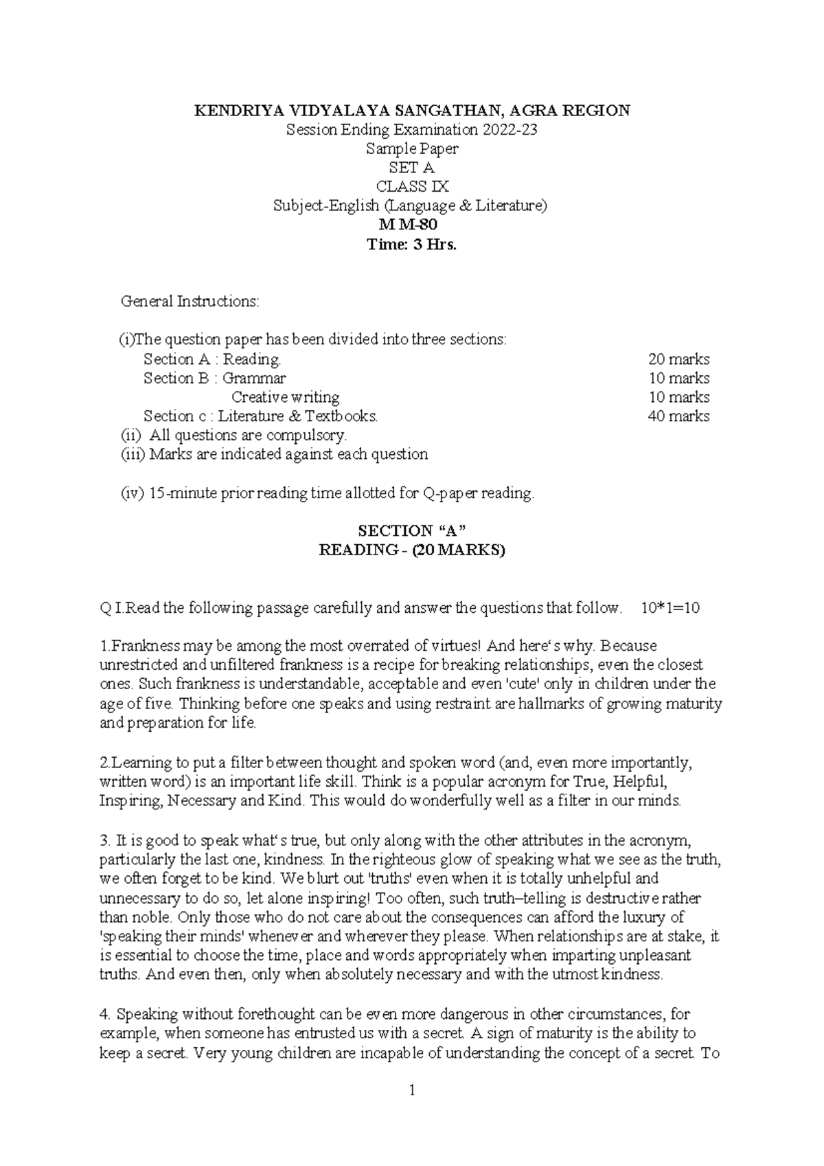 Class-09 English MS SEE 2022-23 - KENDRIYA VIDYALAYA SANGATHAN, AGRA ...