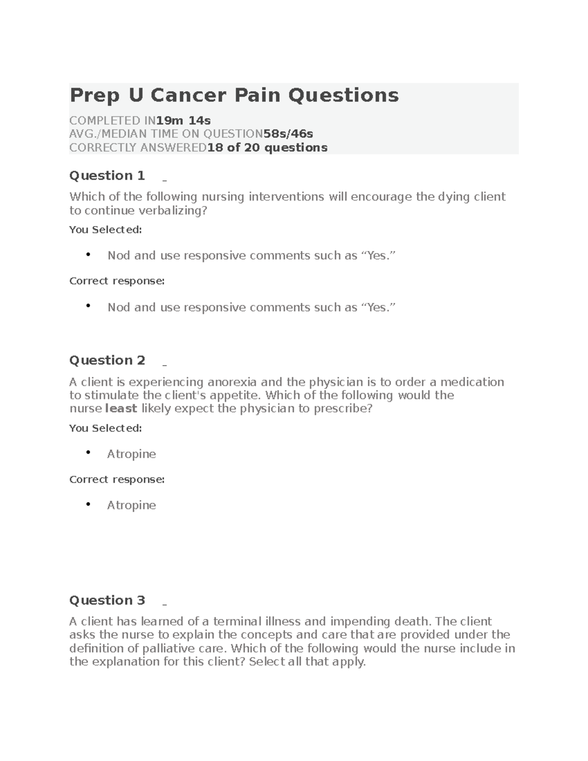Prep U Cancer Pain - n/a - Prep U Cancer Pain Questions COMPLETED IN19m ...